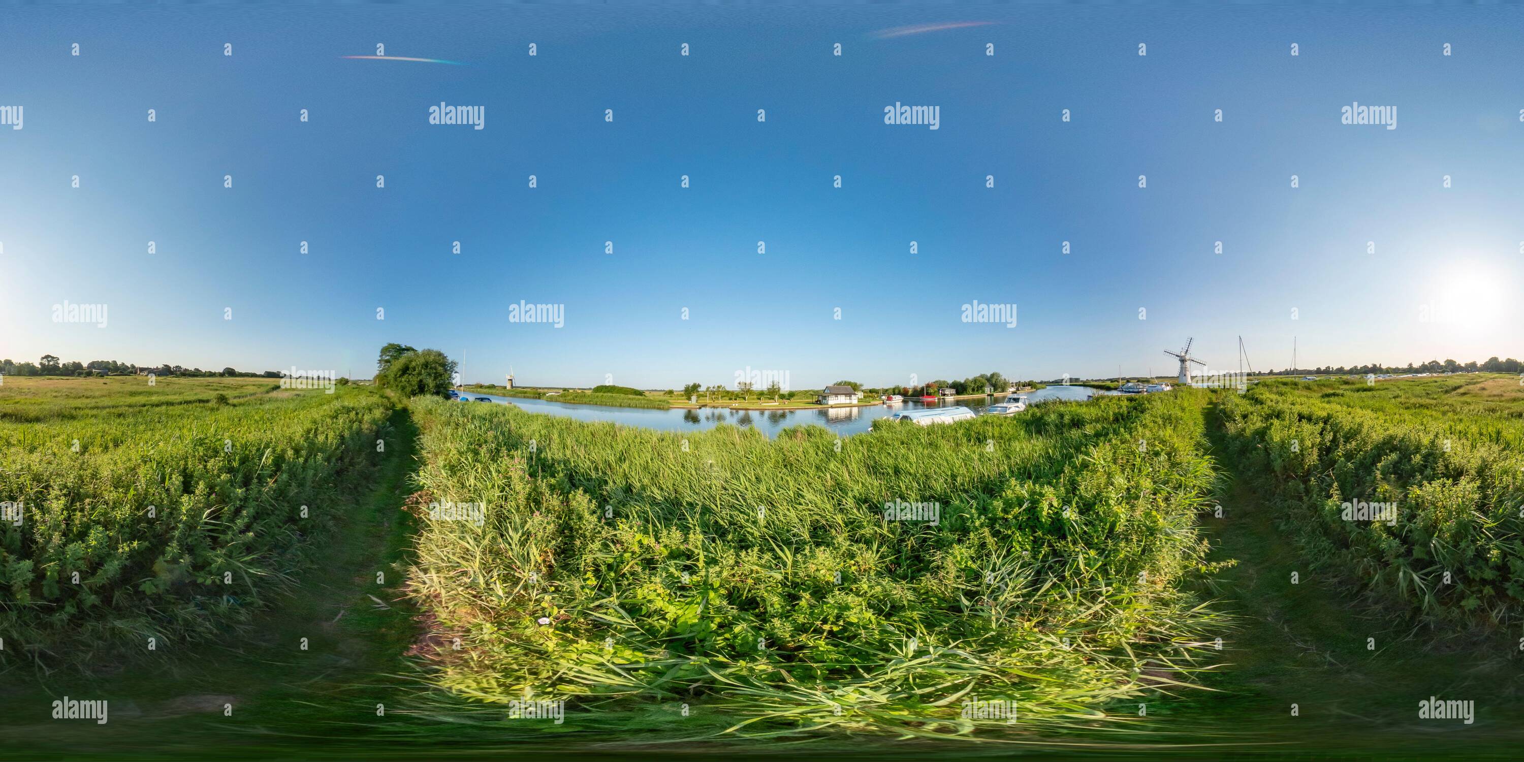 360° view of Thurne, Norfolk, UK – July 2021. Full spherical seamless ...