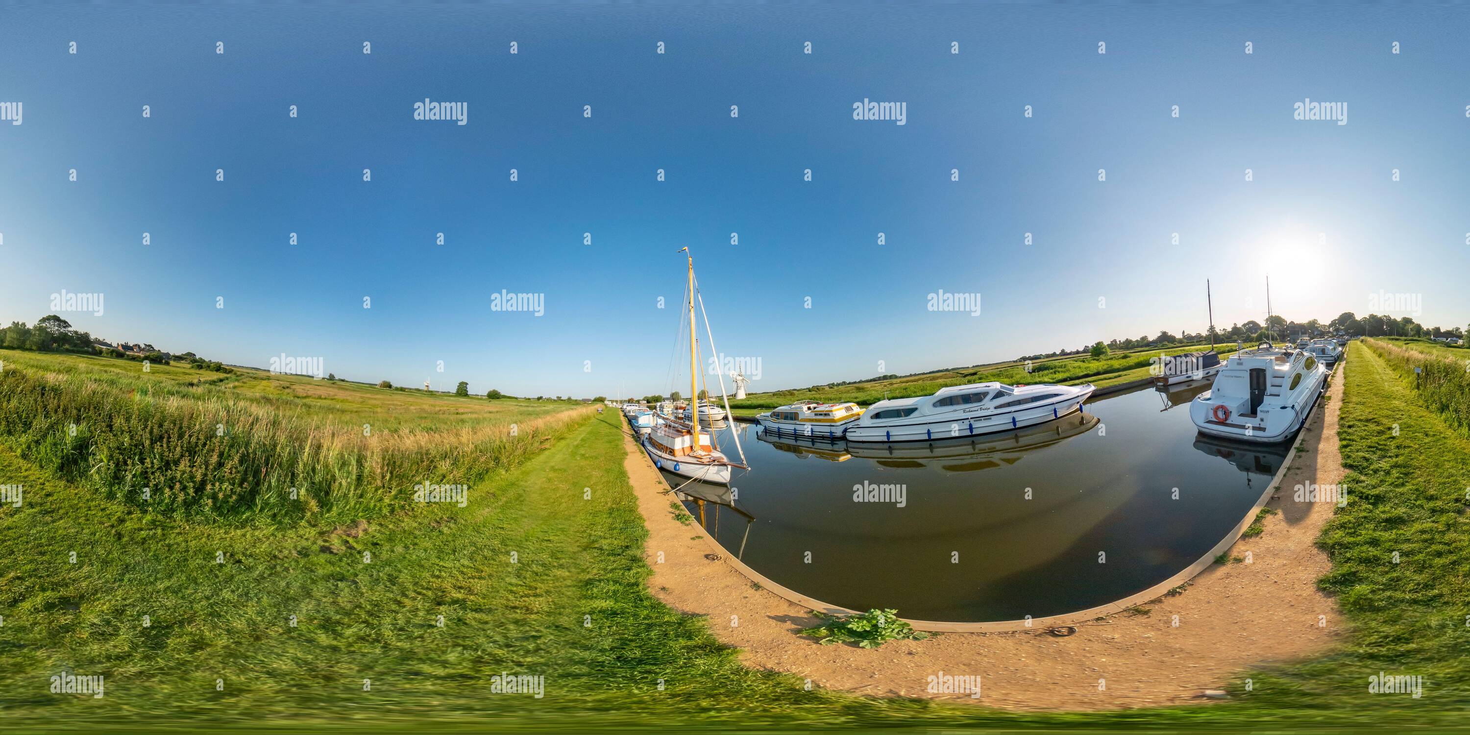 360° view of Thurne, Norfolk, UK – July 2021. Full spherical seamless ...