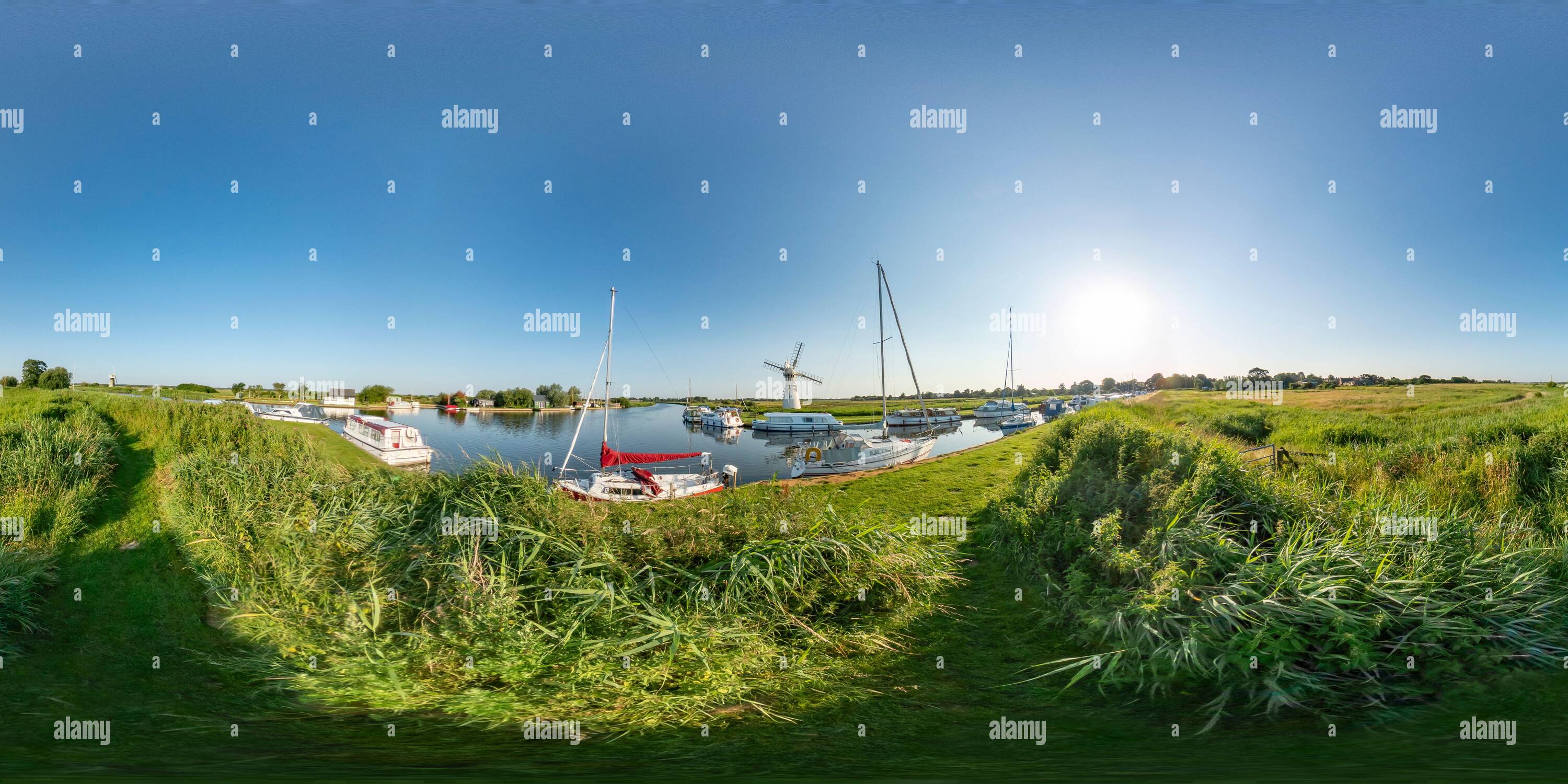 360° view of Thurne, Norfolk, UK – July 2021. Full spherical seamless ...