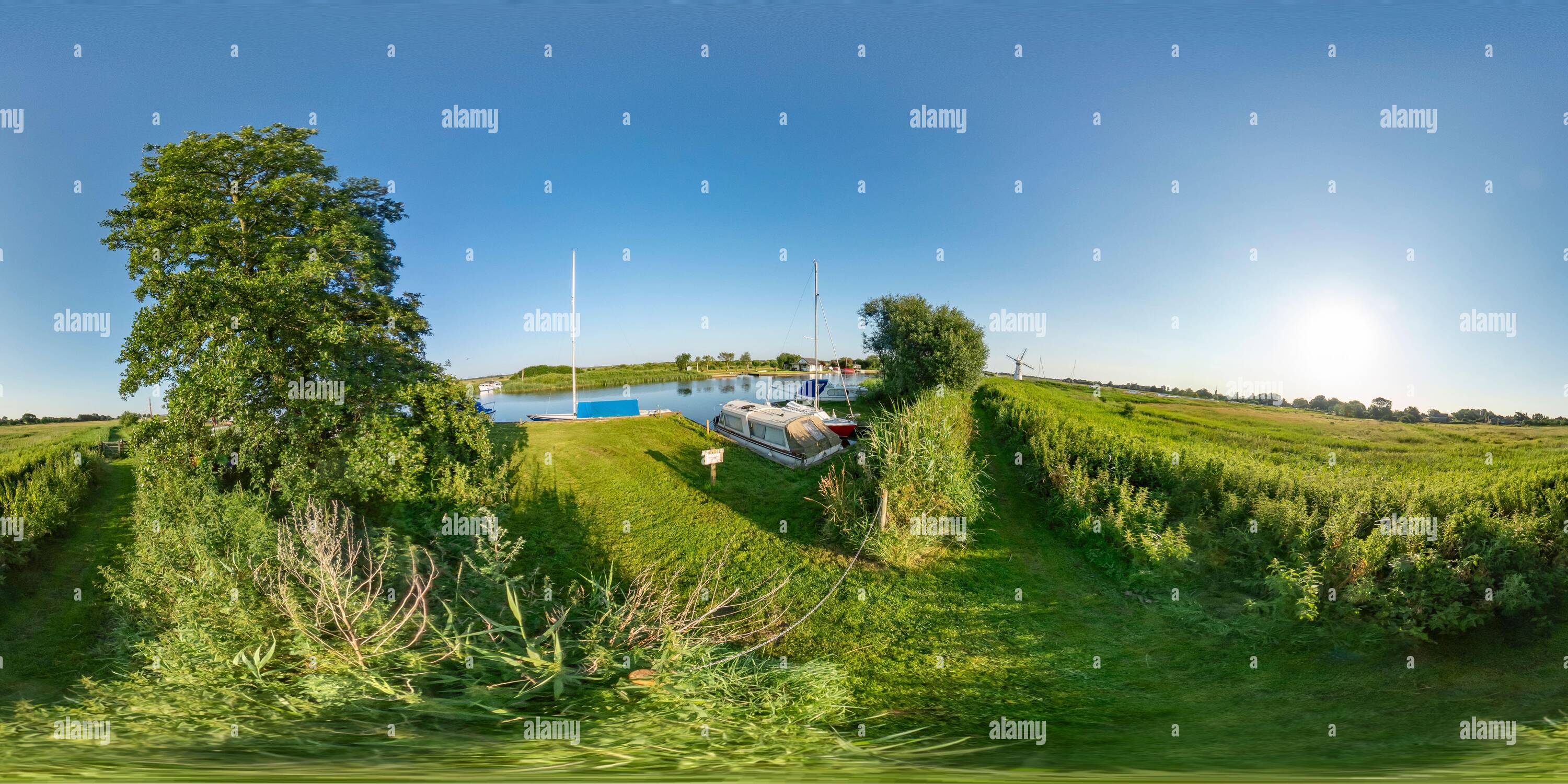 360° view of Thurne, Norfolk, UK – July 2021. Full spherical seamless ...