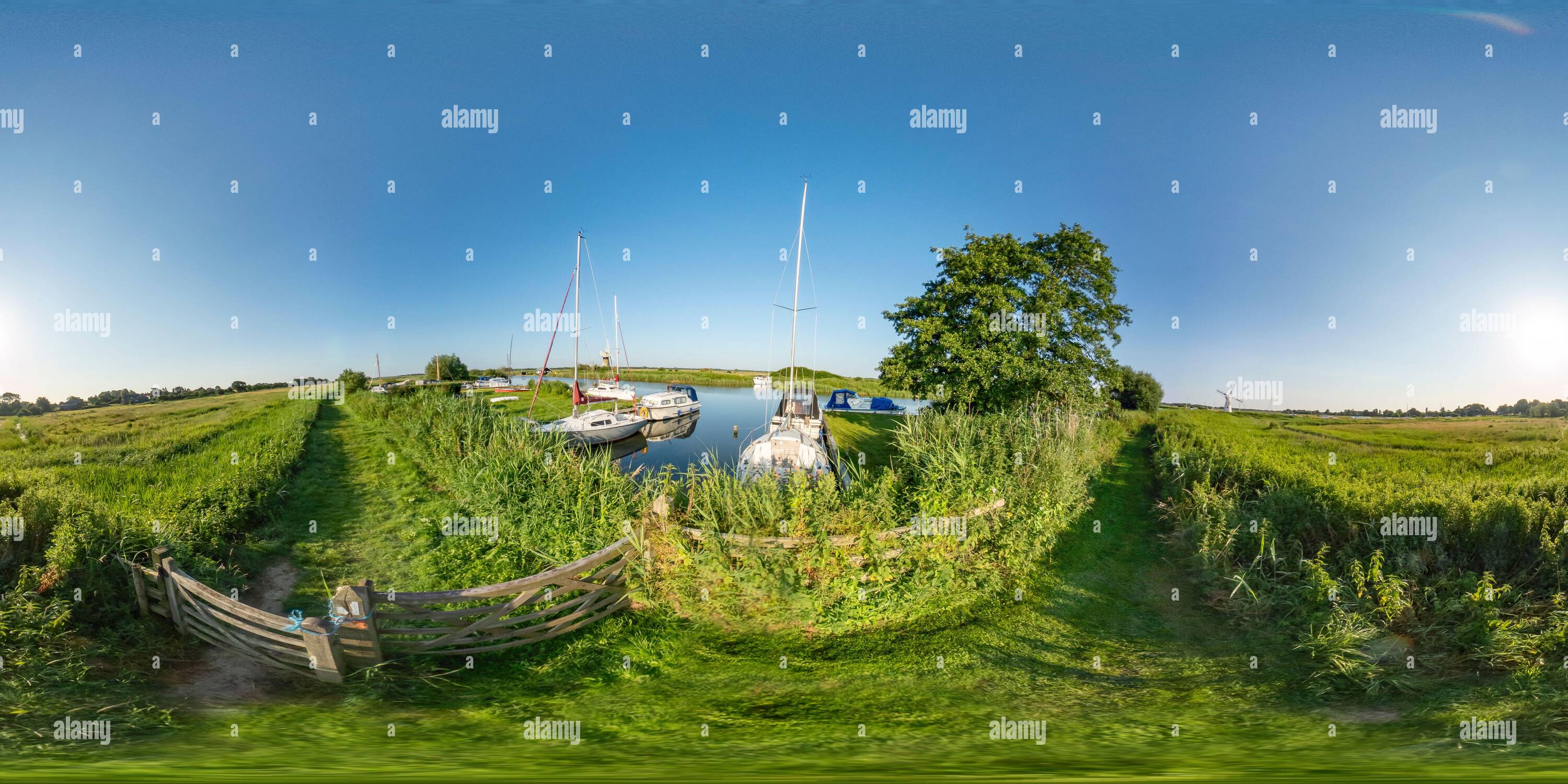 360° view of Thurne, Norfolk, UK – July 2021. Full spherical seamless ...