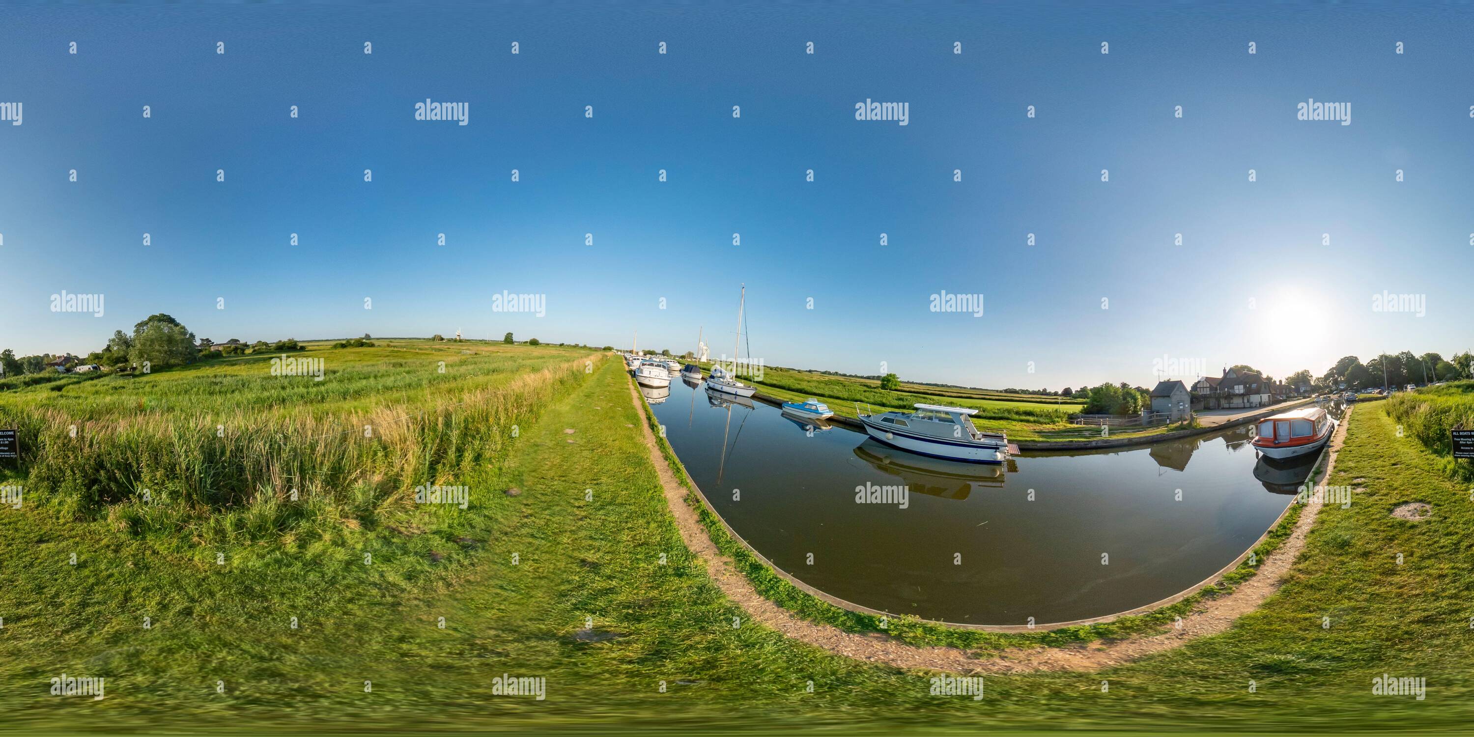 360° view of Thurne, Norfolk, UK – July 2021. Full spherical seamless ...