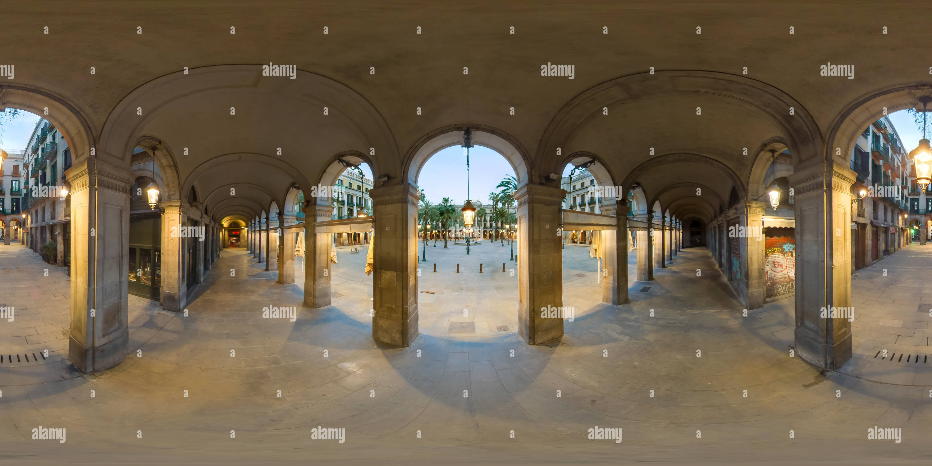 360° view of Barcelona 360vr Square Royal At Sunset 02 Without People ...