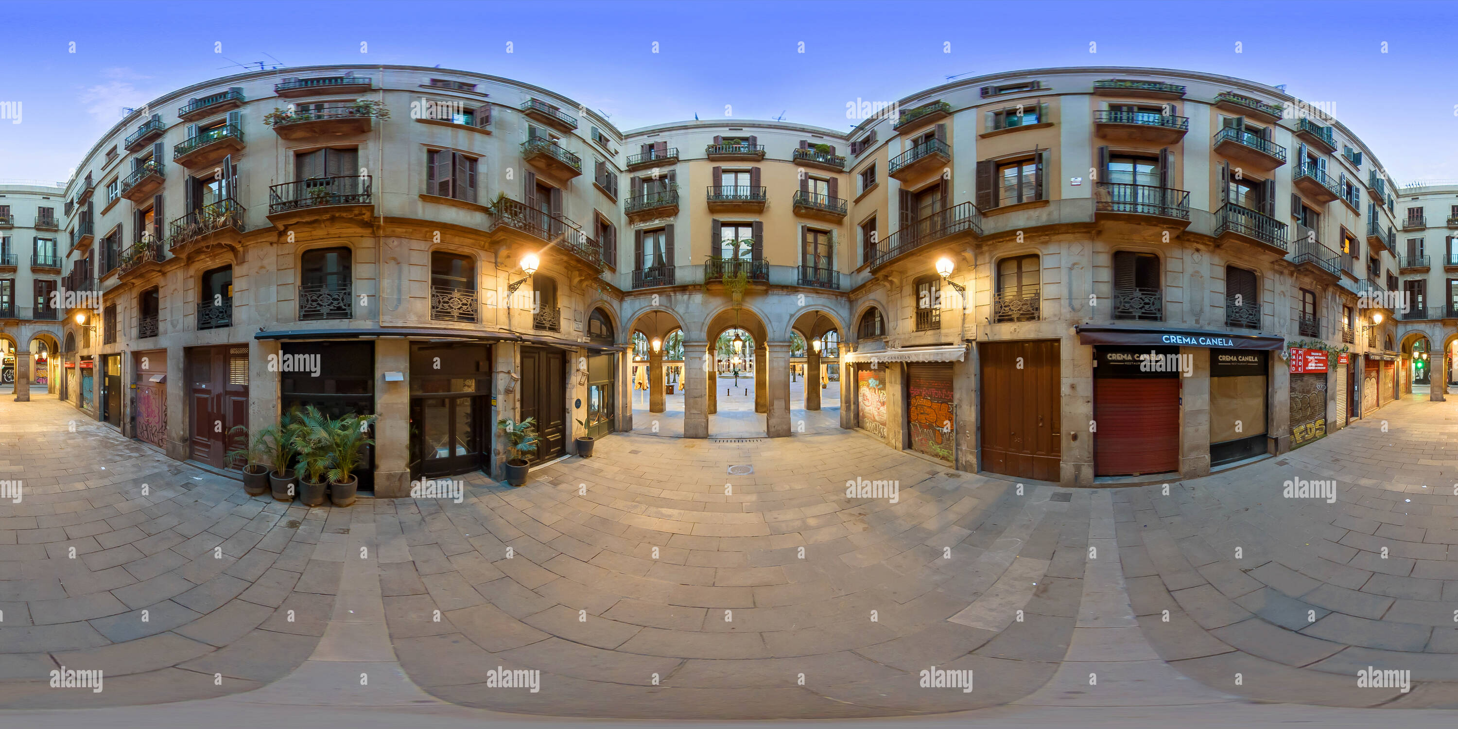 360° view of Barcelona 360vr Square Royal At Sunset 01 Without People ...