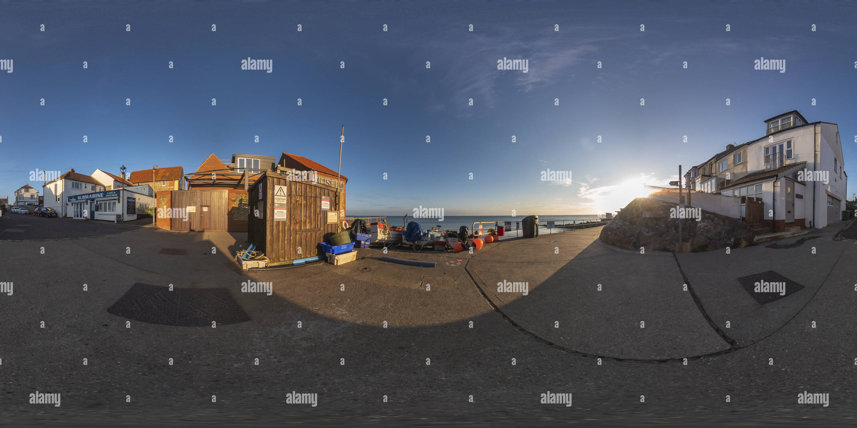 360° view of Fleet of fishing boats on Sheringham Beach, North Norfolk ...