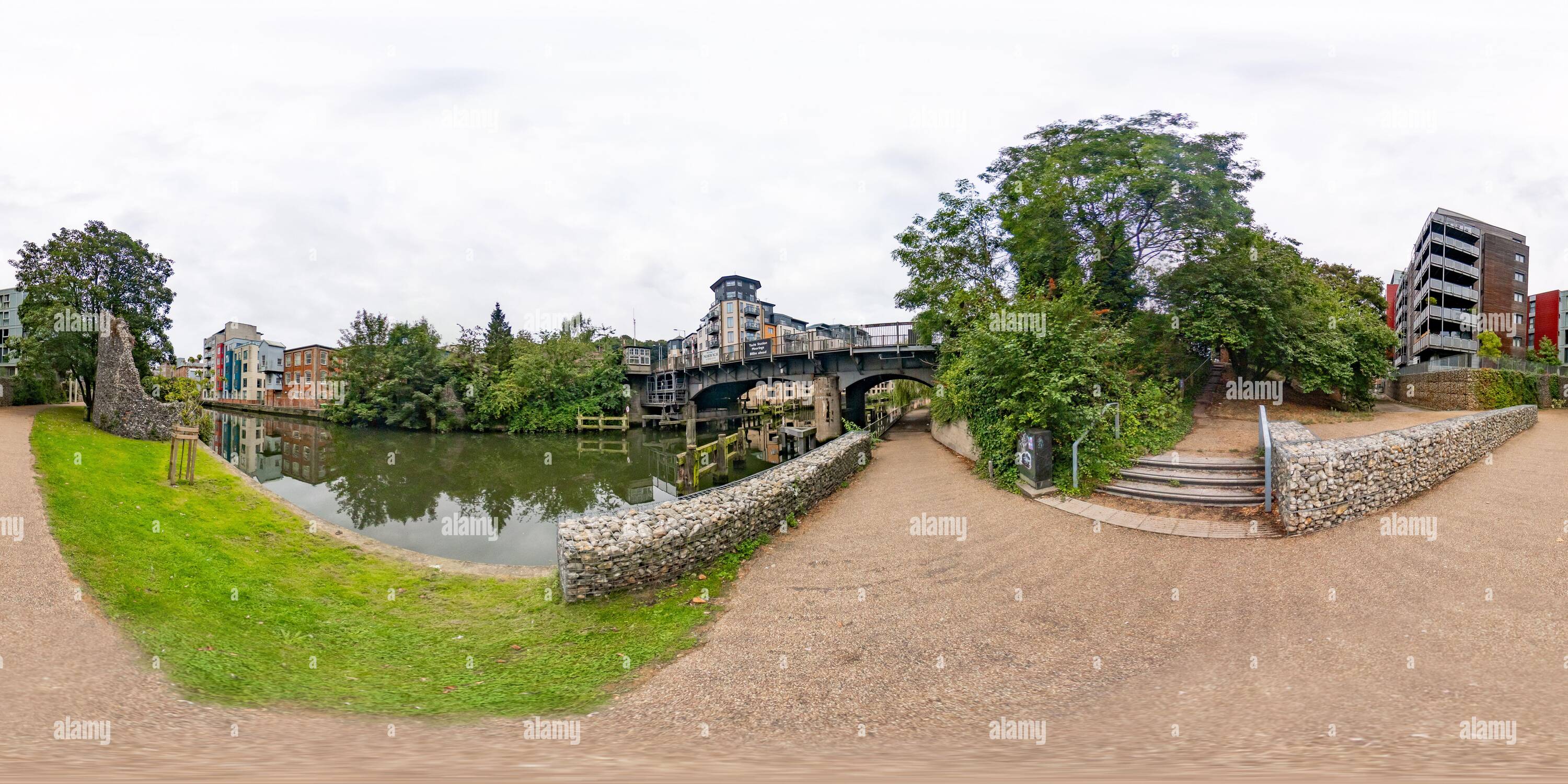 360° view of Norwich, Norfolk – September 11 2021. Carrow Road bridge ...