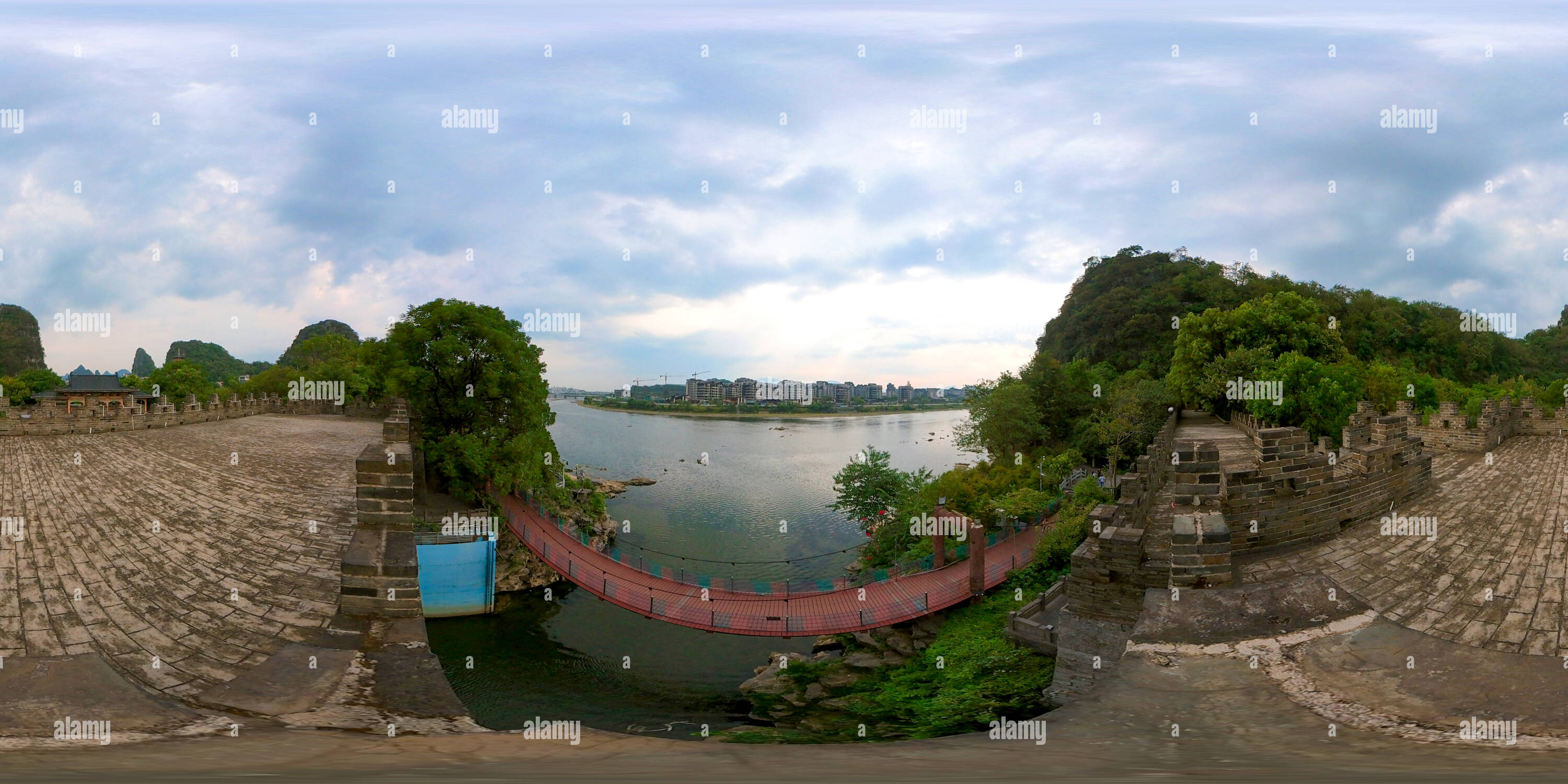 360° view of ancient rampart,ship lock and suspension bridge,Guilin - Alamy