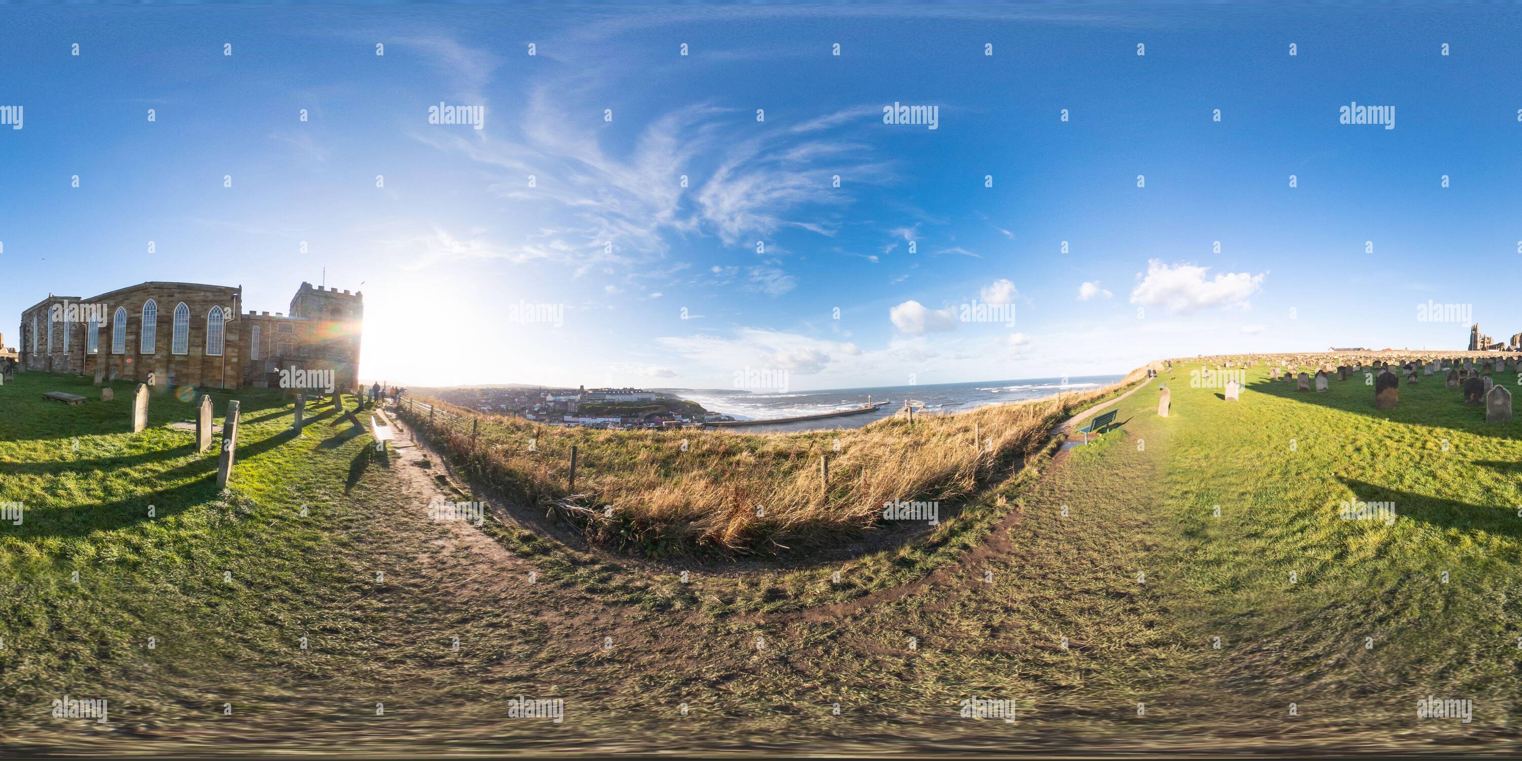 360° view of 360 spherical panorama of the view over Whitby Harbour ...