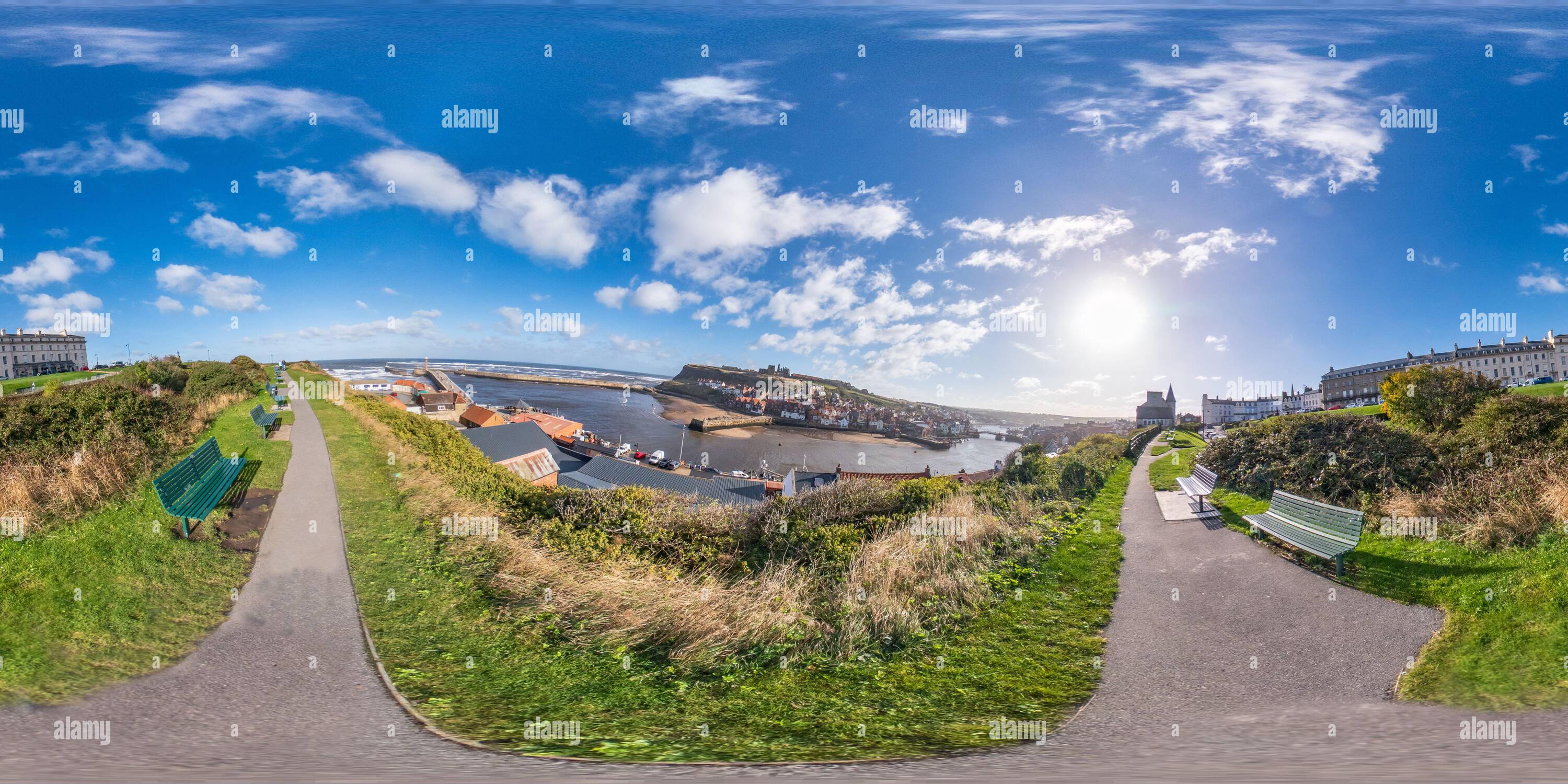 360° view of 360 spherical panorama of the view over Whitby Harbour ...