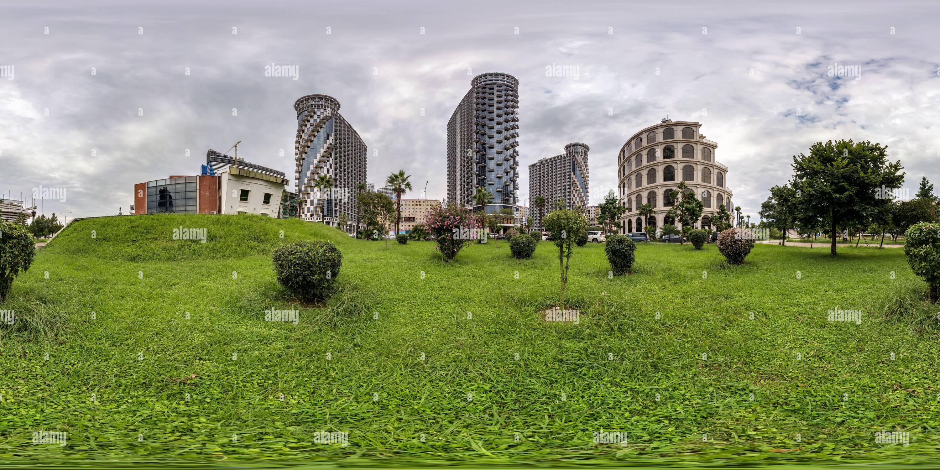 360° view of 360 seamless hdri panorama view in grass near skyscrapers ...