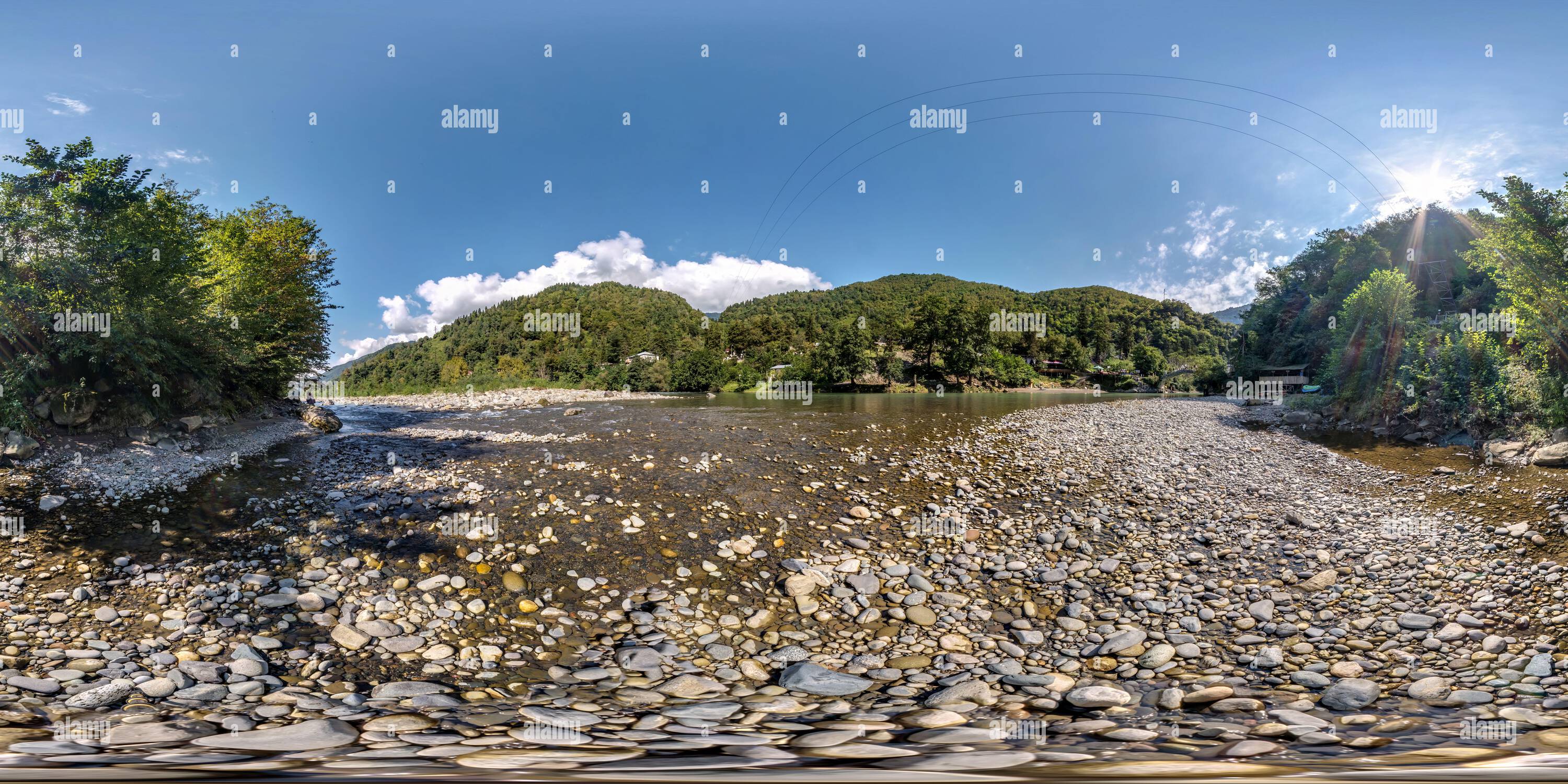 360° view of full seamless 360 hdri panorama on the stone coast of a ...