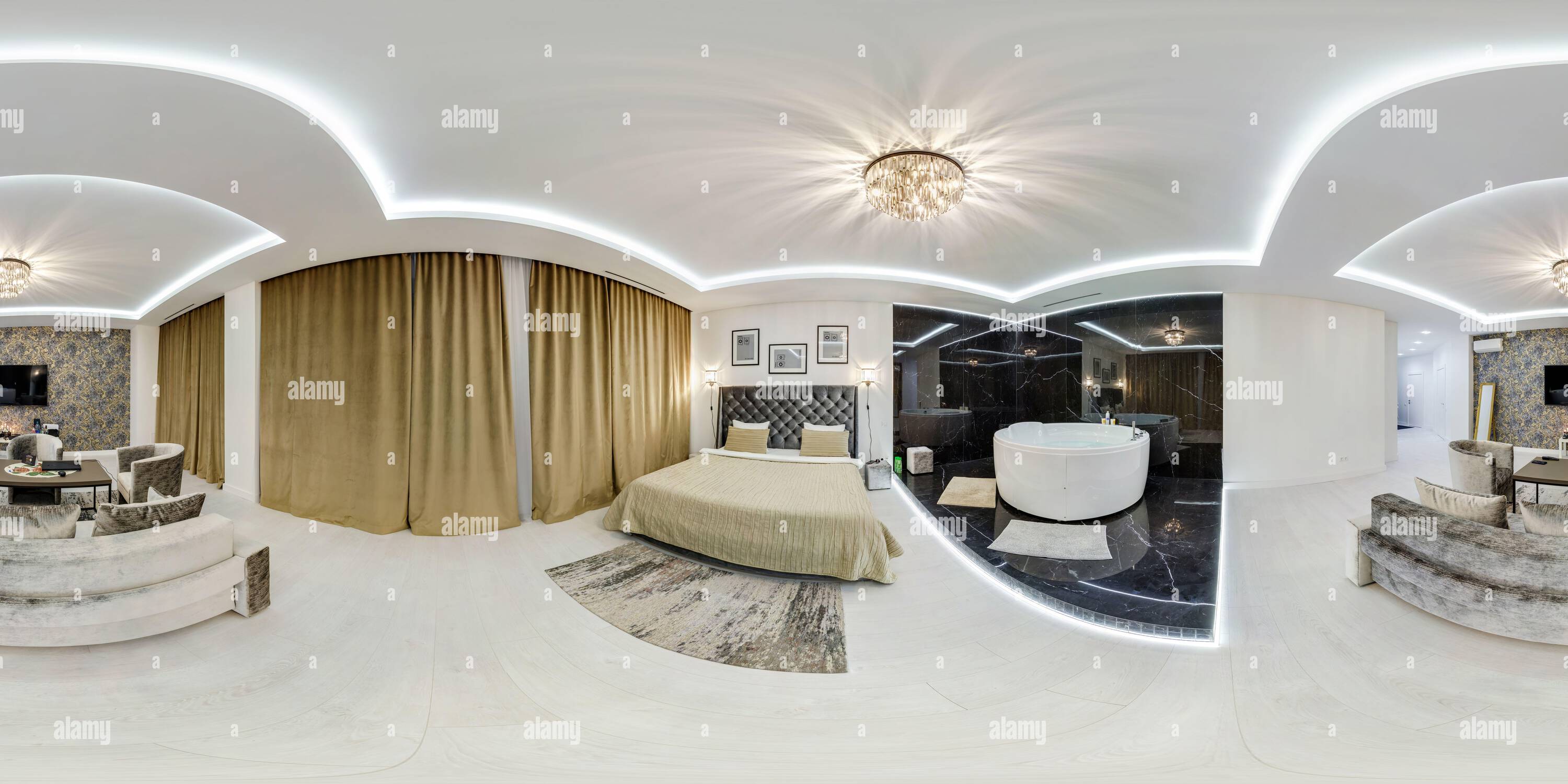 360° view of spherical seamless hdri panorama 360 in interior of vip ...
