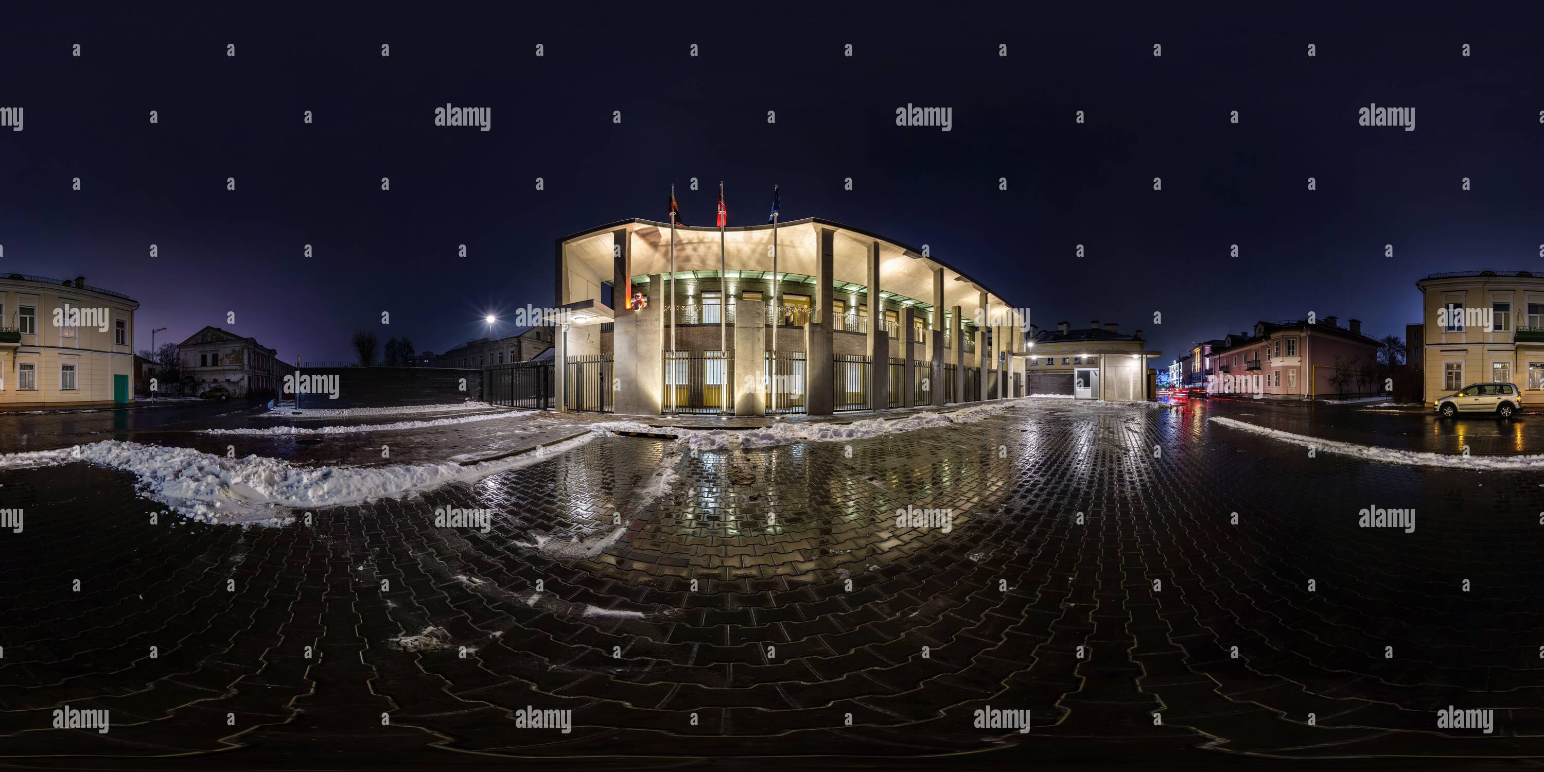 360° view of Full seamless night hdri panorama 360 degrees on street ...