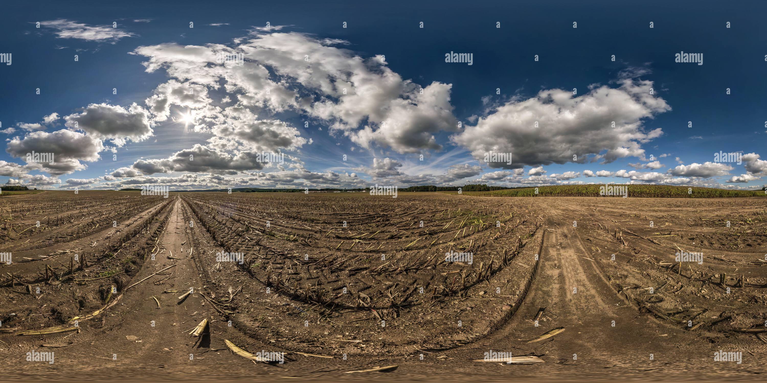 360° view of 360 seamless hdri panorama view among plowed fields with ...
