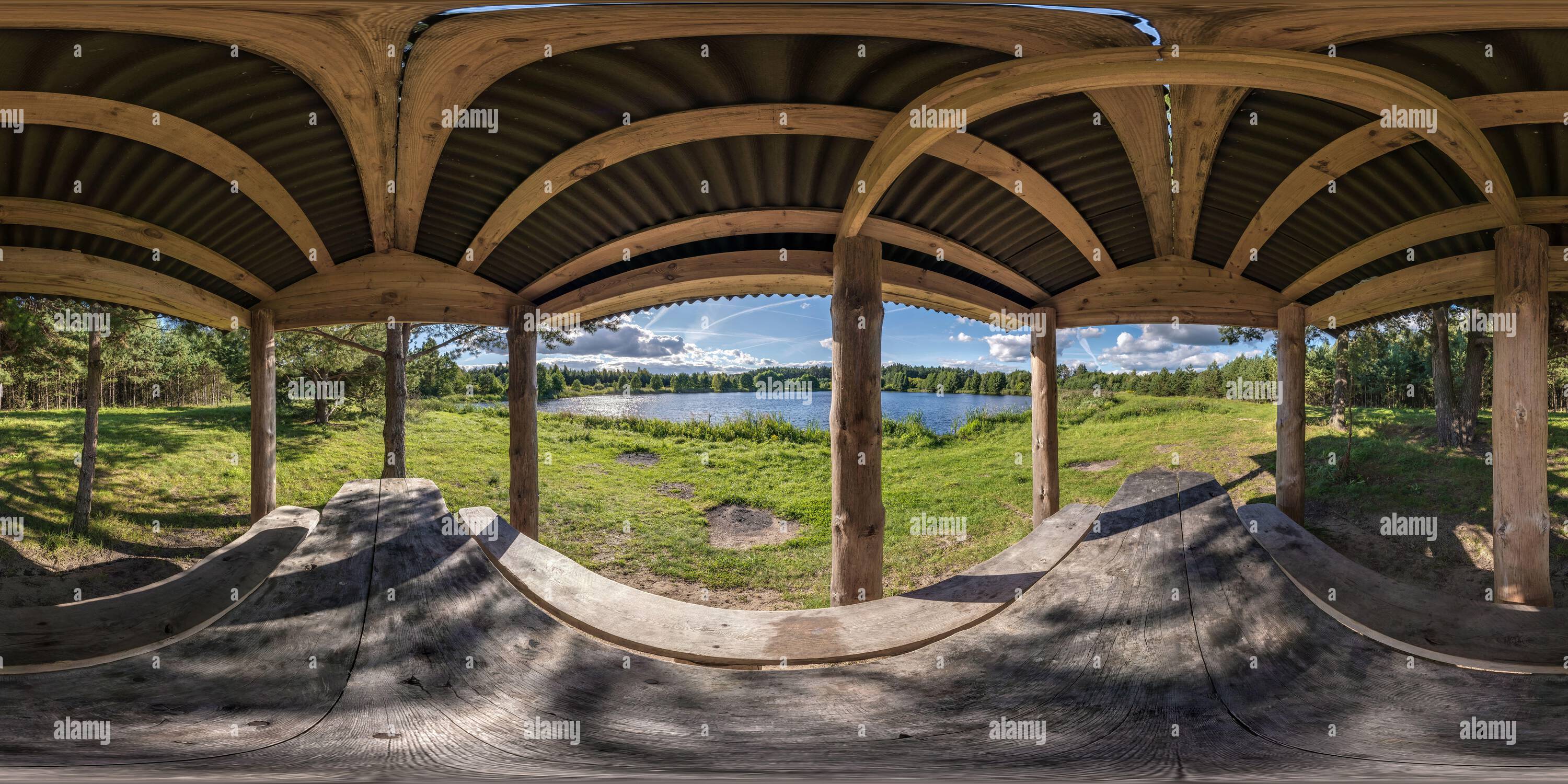 360° view of 360 seamless hdri panorama view on wooden table next to ...