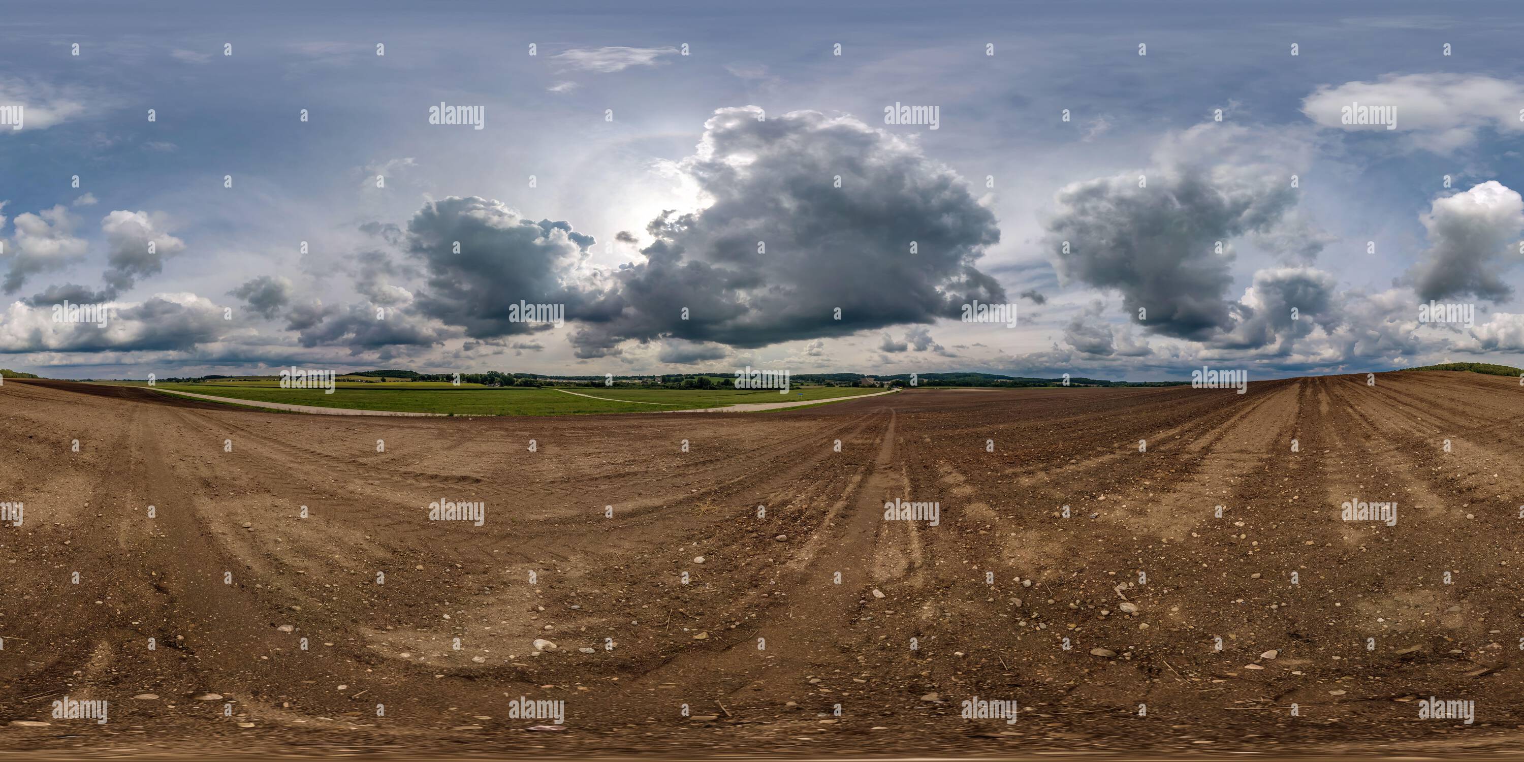 360° view of 360 seamless hdri panorama view among plowed fields with ...