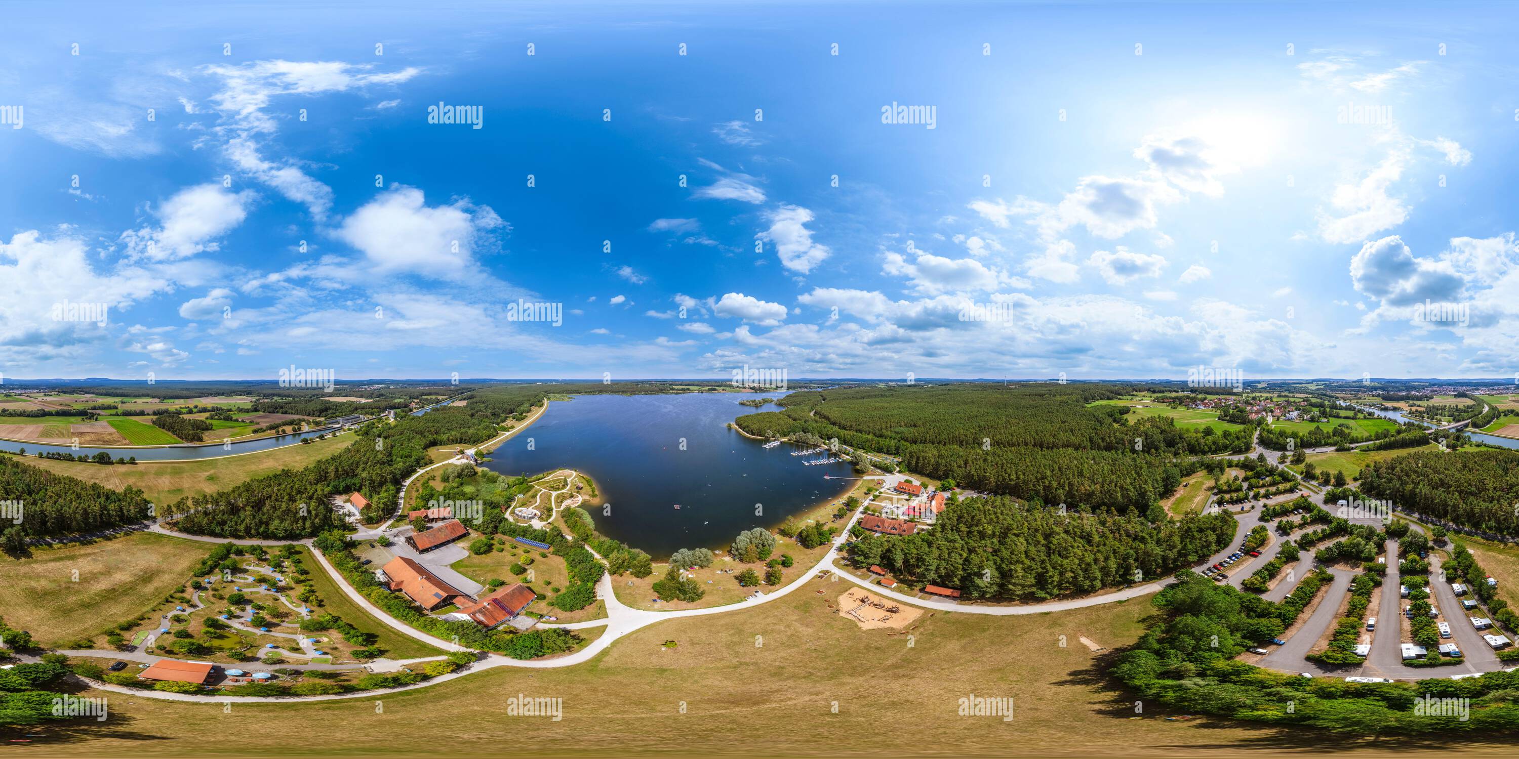 360° view of 360 aerial view to Heuberg lake center on Rothsee near ...