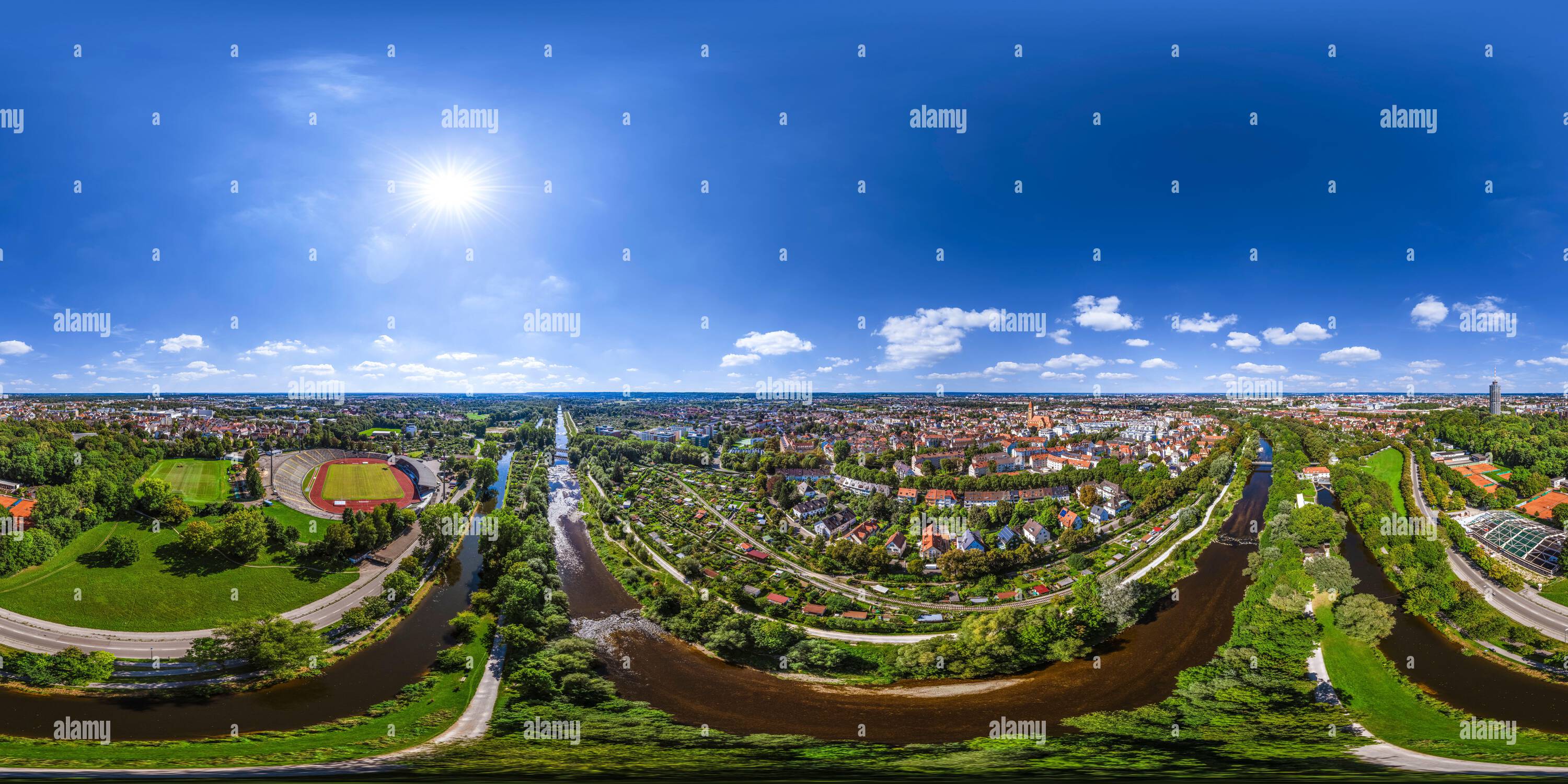 360° view of 360 view to Augsburg around the Rosenau Stadium - Alamy