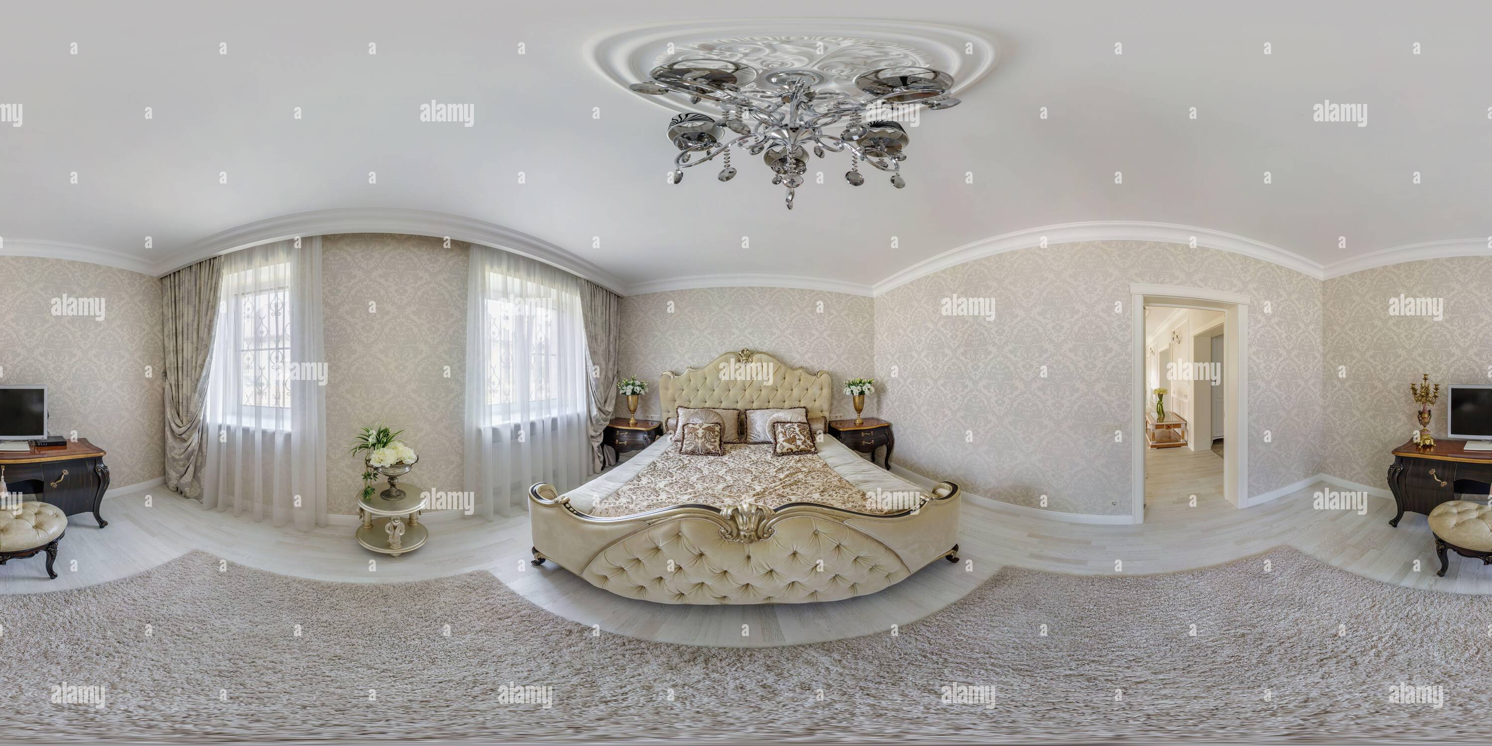 360° view of full 360 hdri panorama view in bedroom room in luxury ...