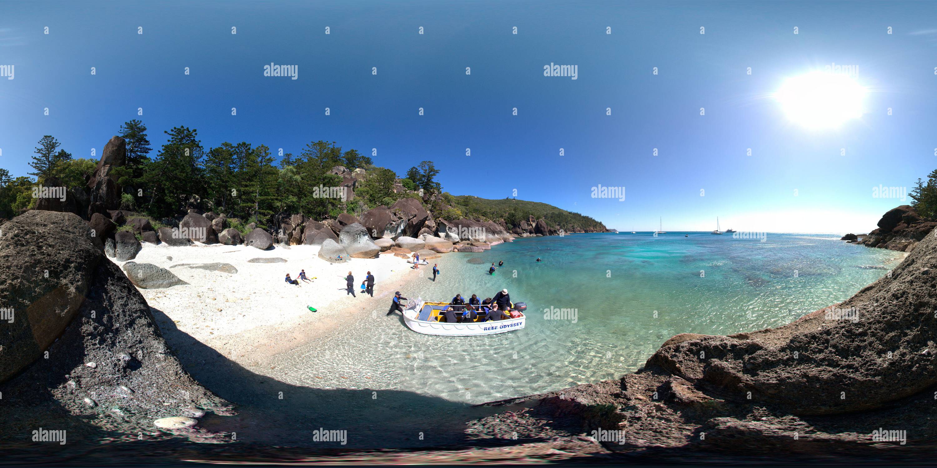 360° view of 360 Panoramic view of tourists at Luncheon Bay Hook Island ...
