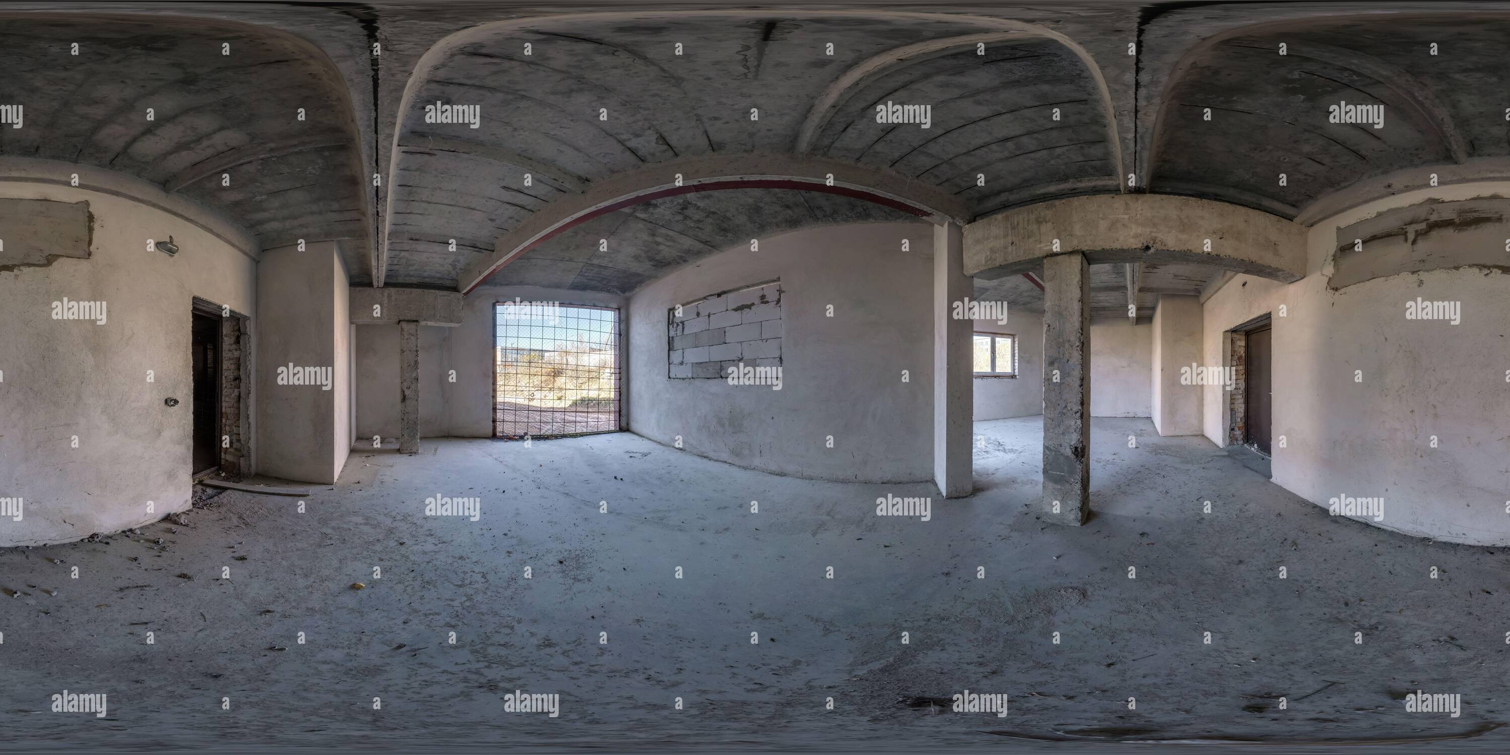 360° view of 360 hdri panorama in abandoned interior of large empty ...