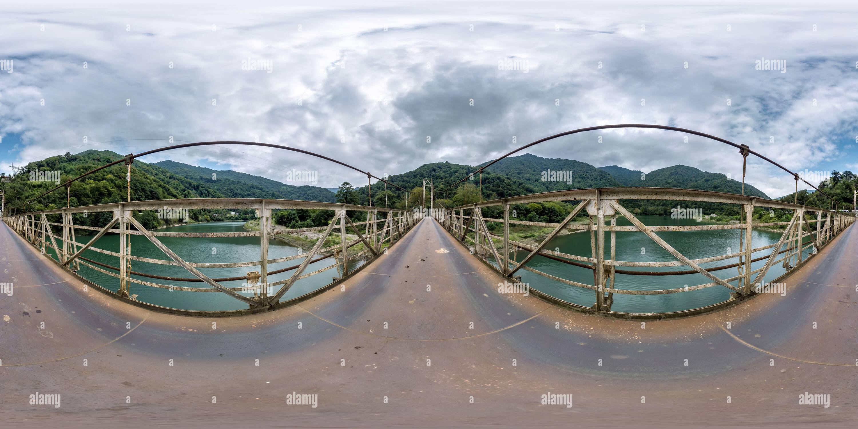 360° view of full seamless 360 hdri panorama on on metal bridge over ...