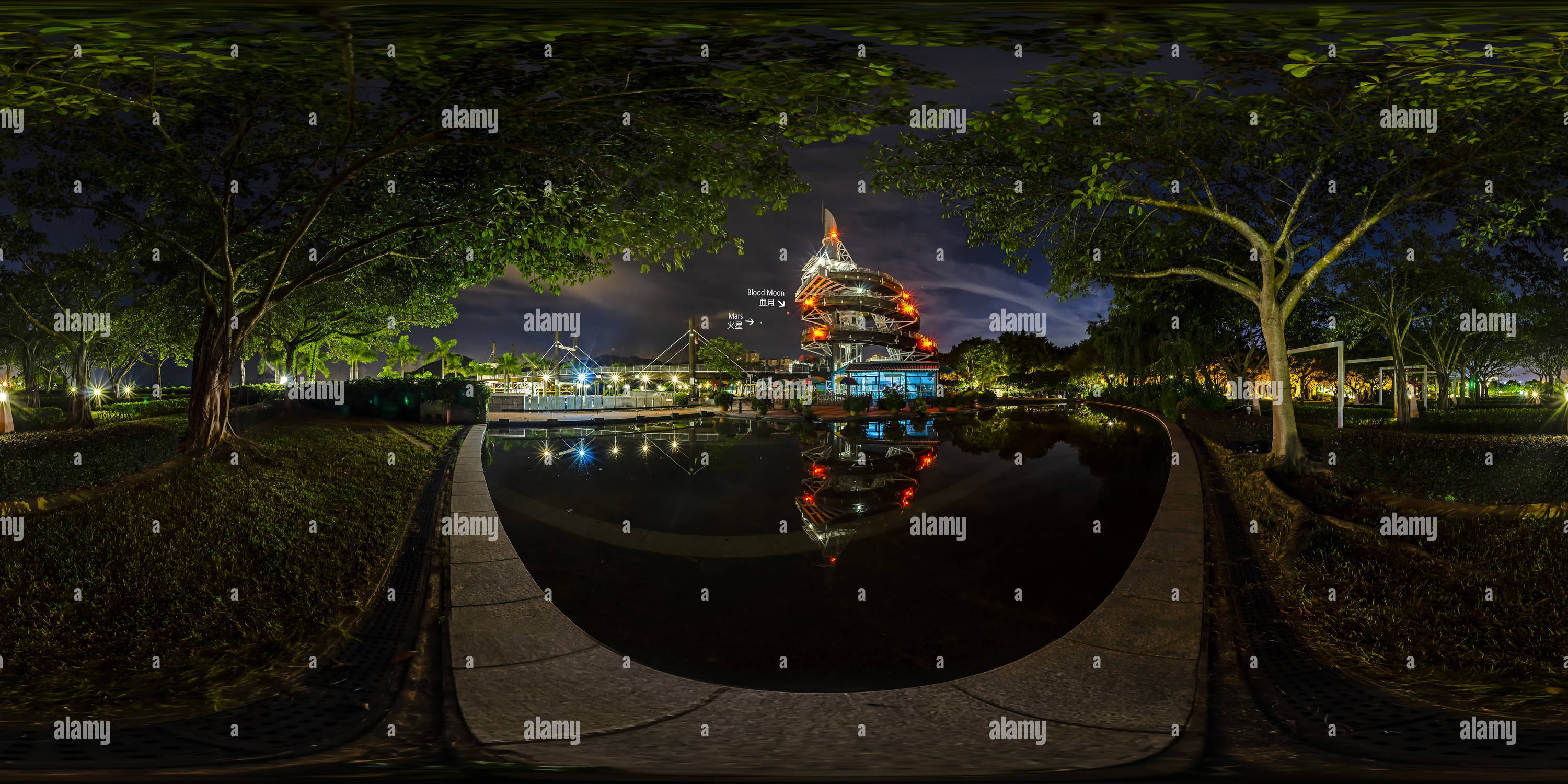 360° view of Mars And Blood Moon(火星沖血月), Lookout Tower, Tai Po, HK - Alamy