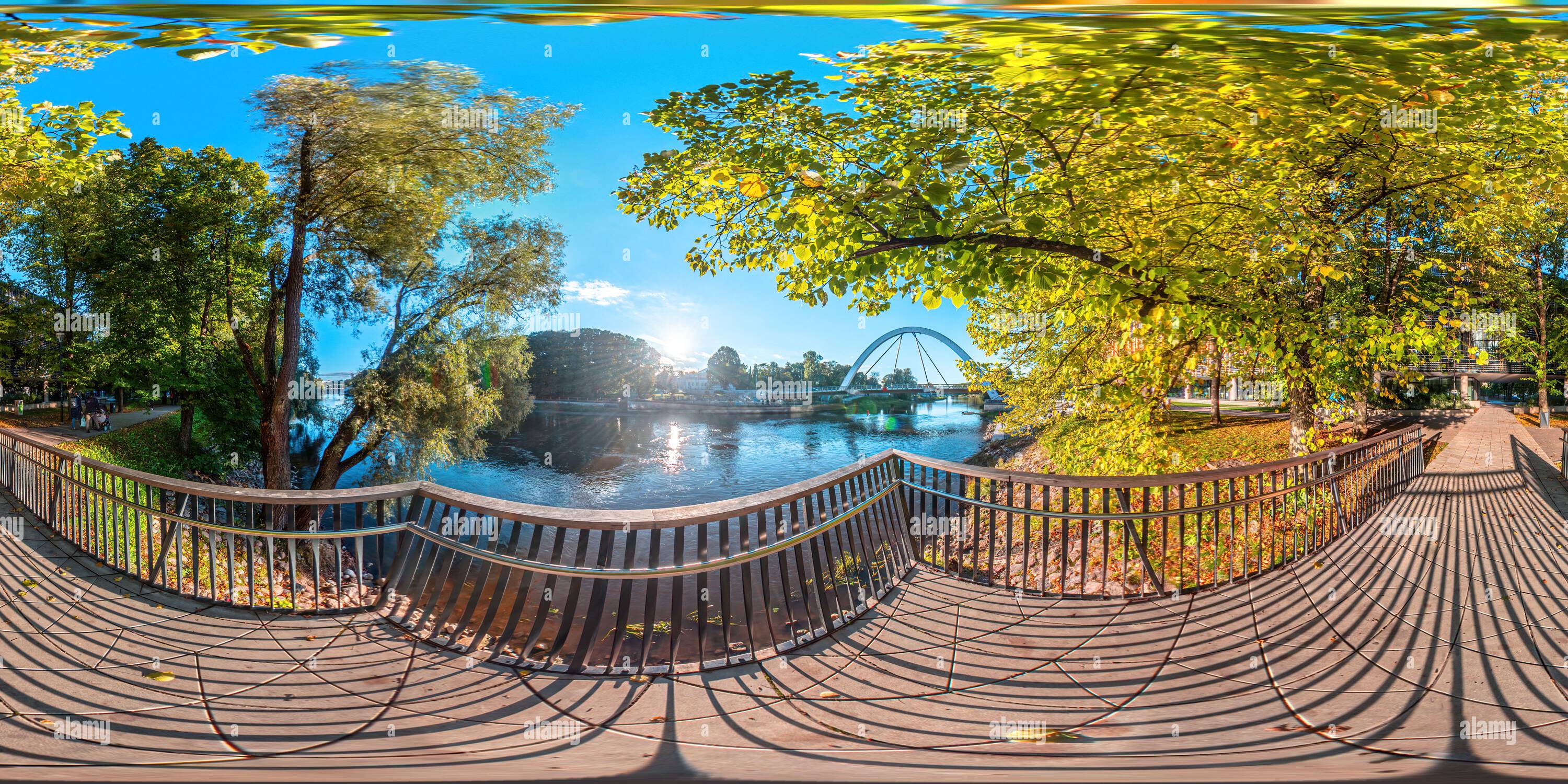 360° view of View to a sunny autumn river in Estonian town park - Alamy