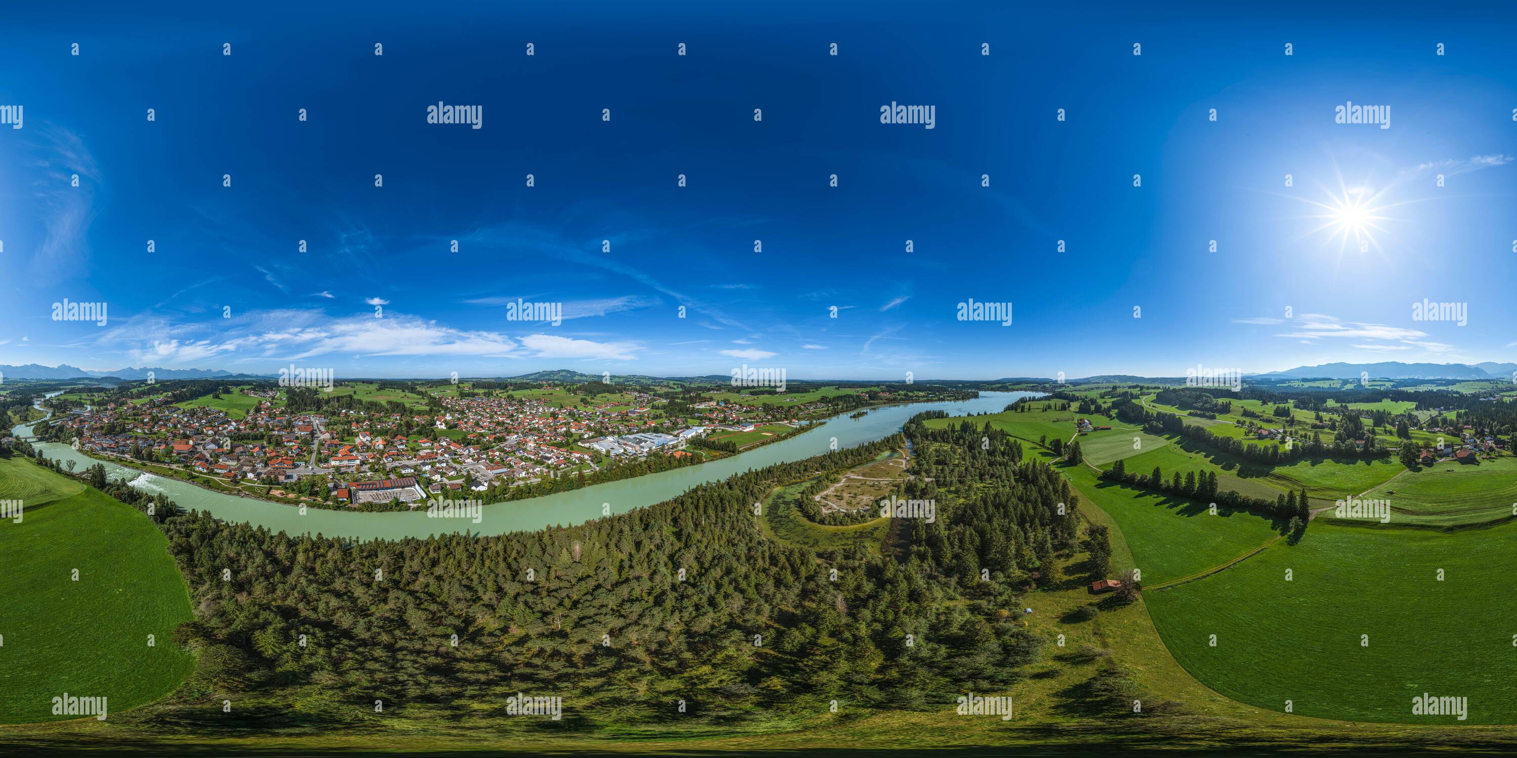 360° view of Aerial view to Lechbruck and the Lech lake - Alamy