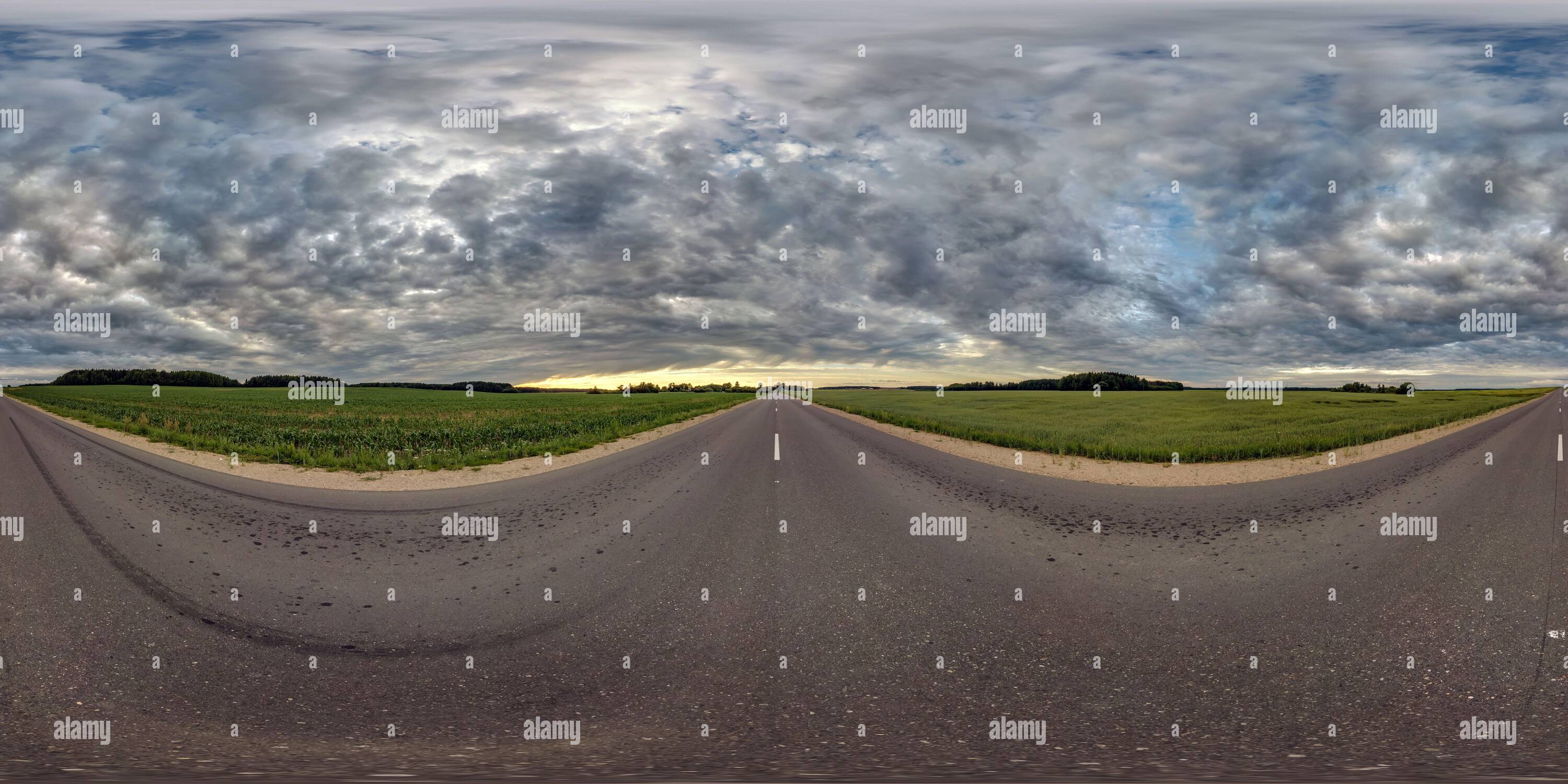 360° view of seamless hdri 360 panorama view on asphalt road among ...
