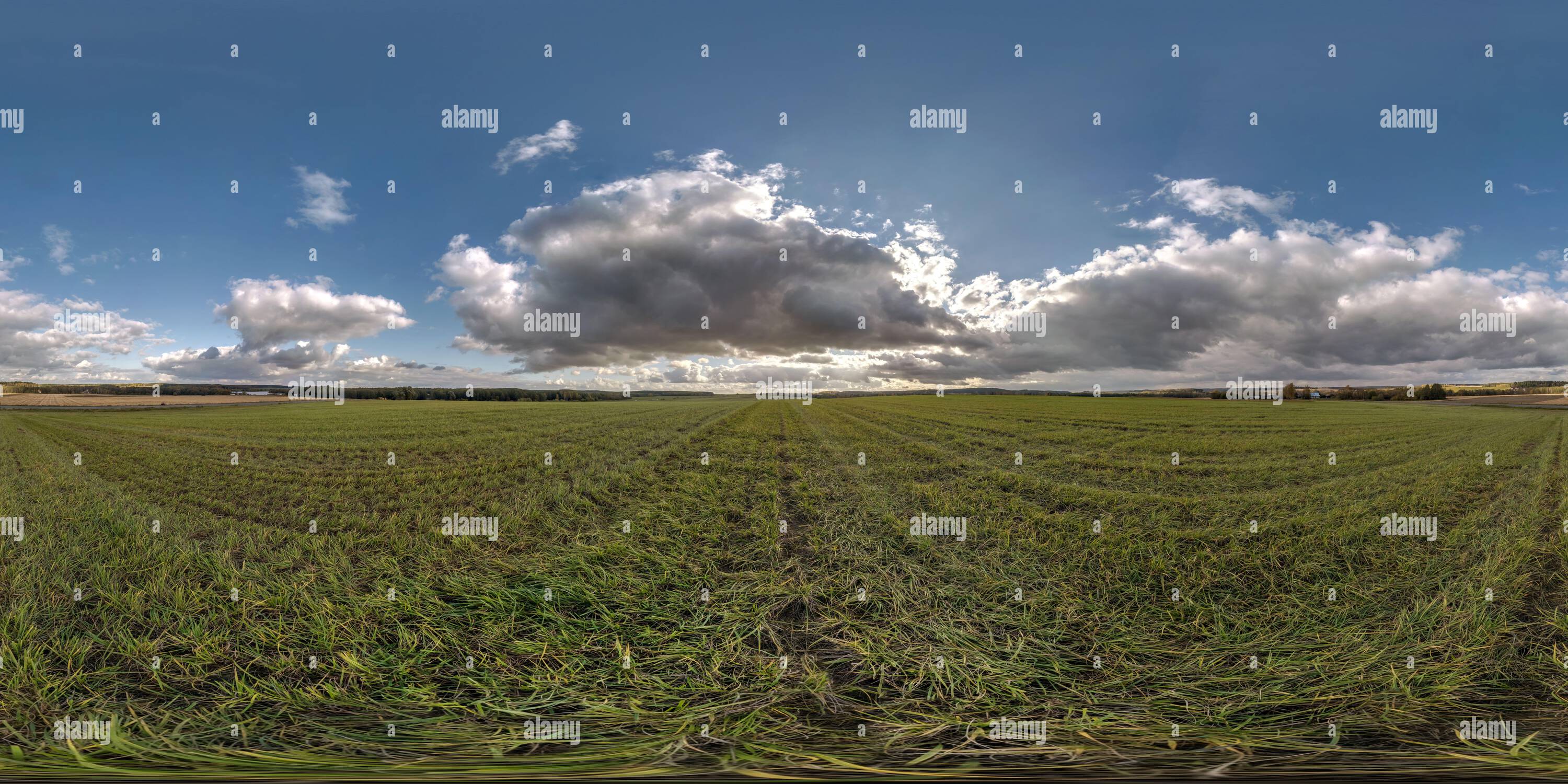 360° view of evening hdri panorama 360 view among farming fields with ...