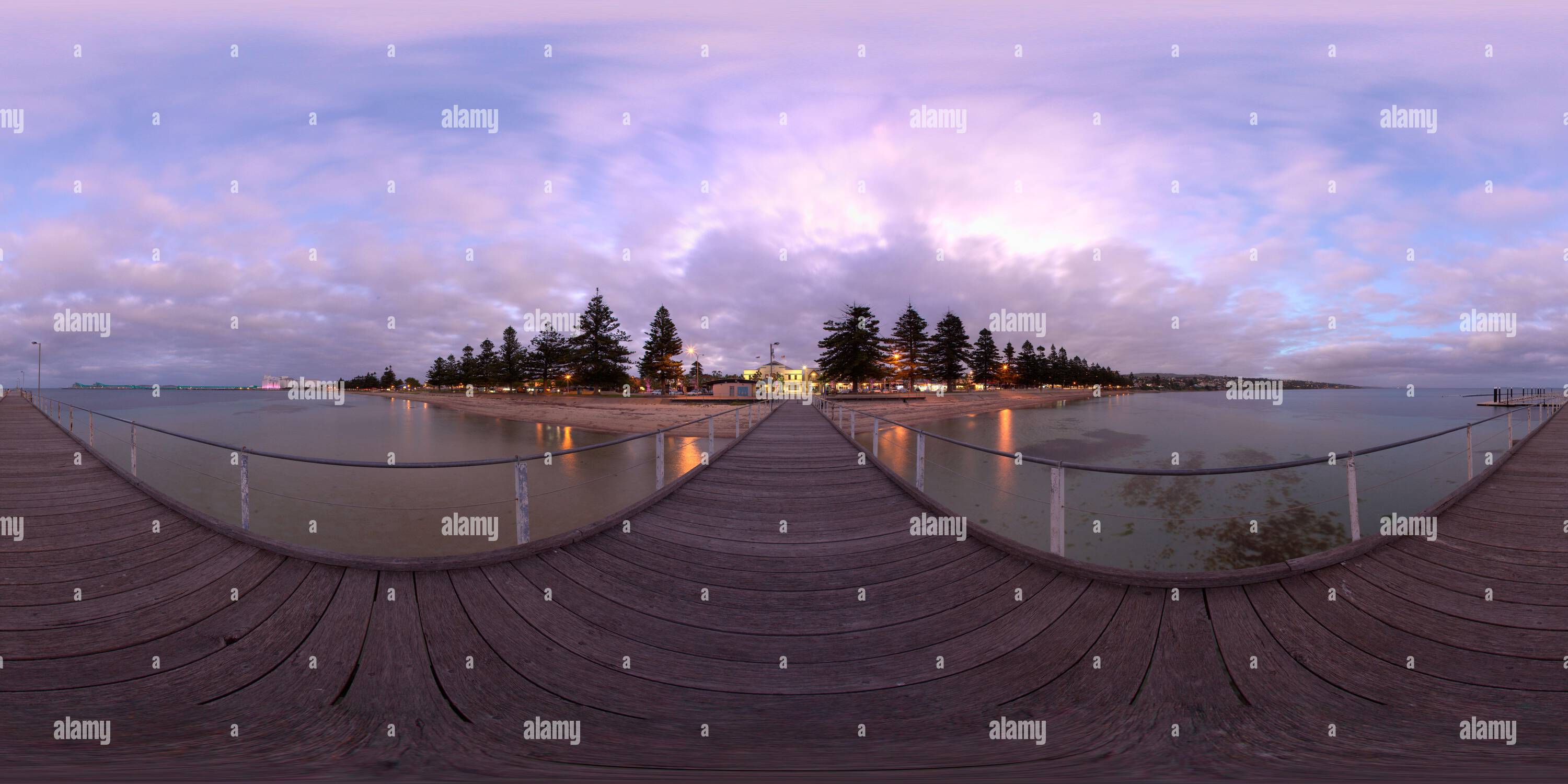360° view of 360 panoramic of sunset over wooden jetty at Port Lincoln ...
