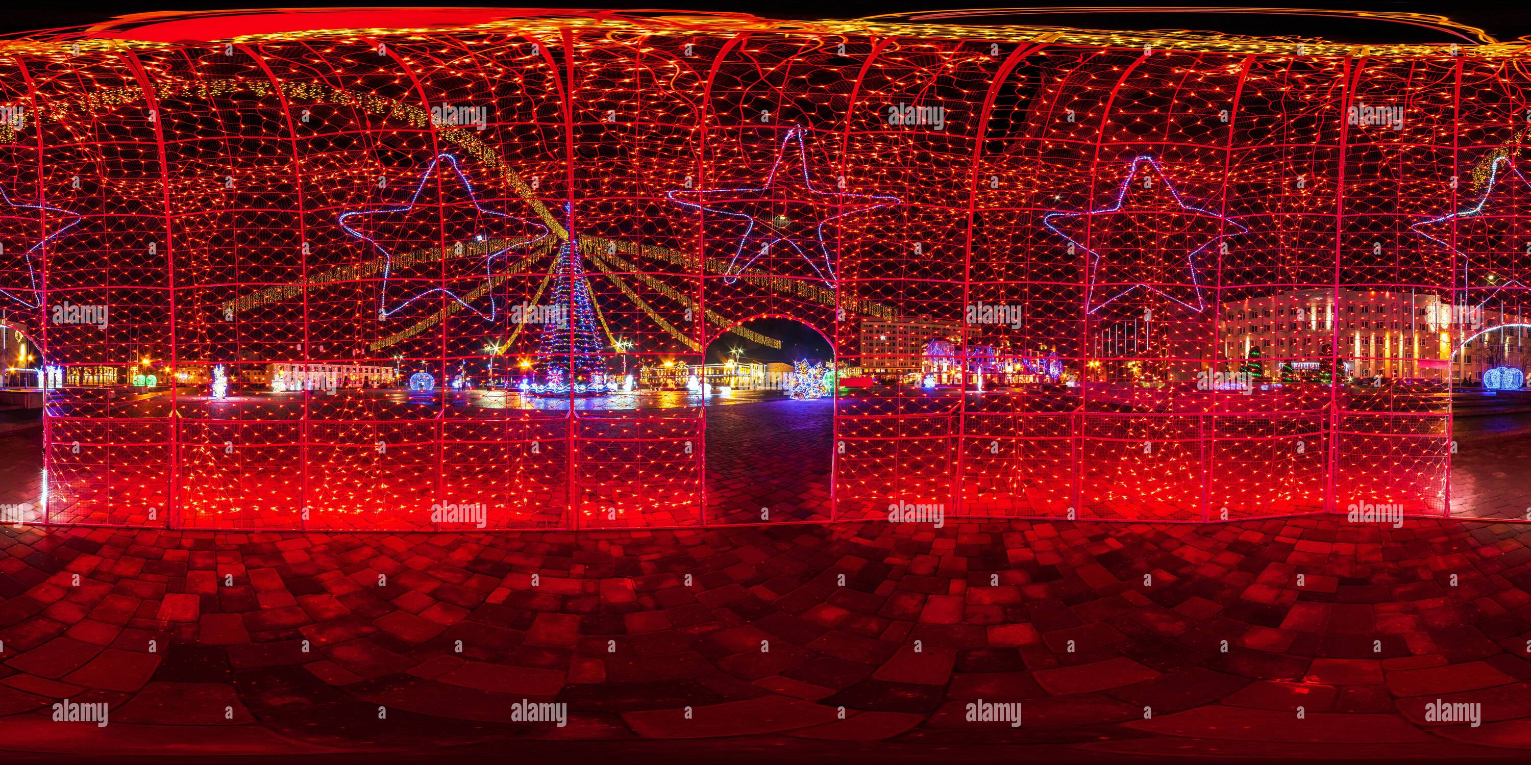 360° view of spherical night 360 panorama in festively lit inside ...