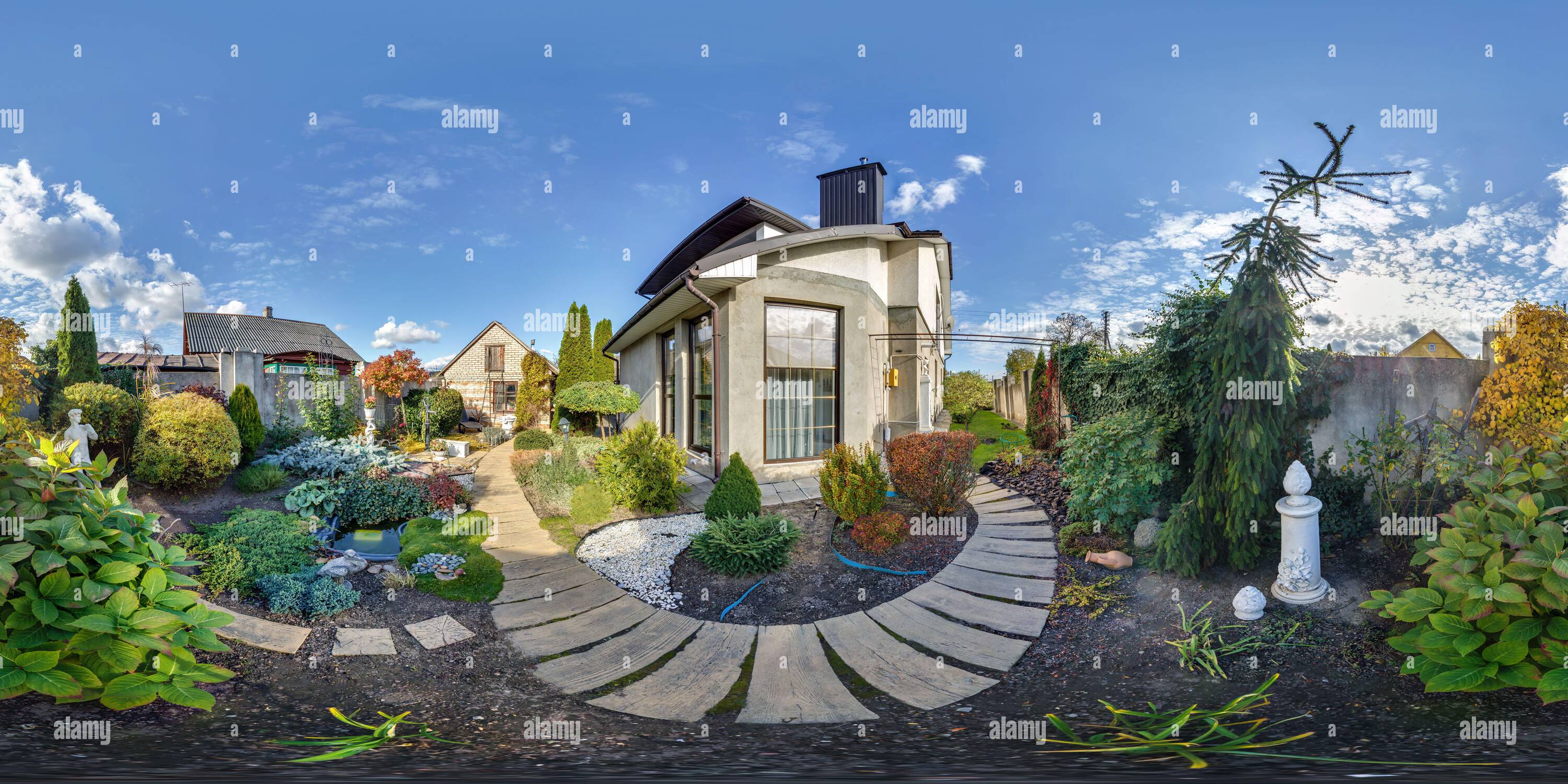 360° view of 360 hdr panorama on backyard of country house in ...