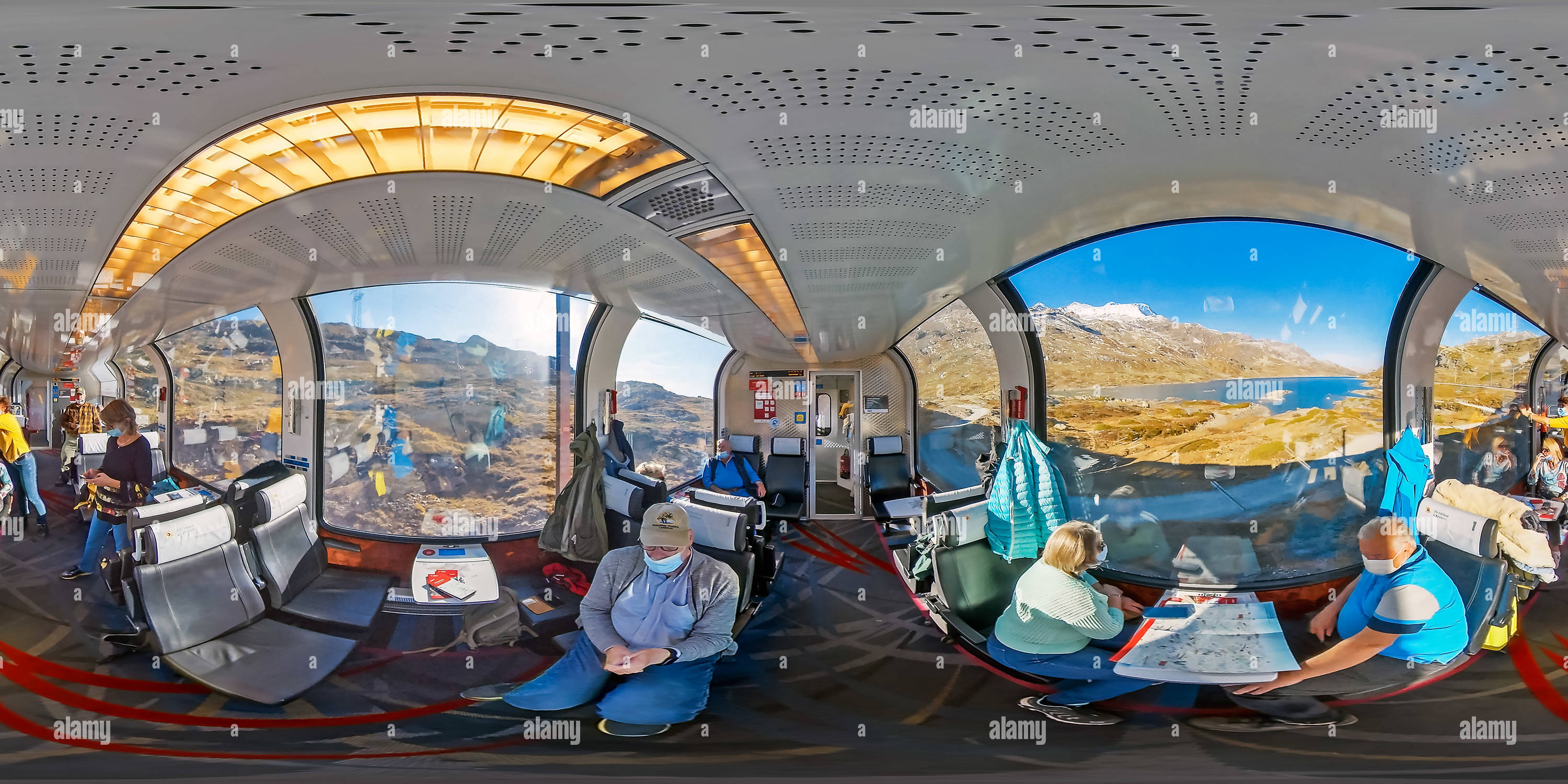 360° view of Bernina Express on Bernina line near Ospizio Bernina ...