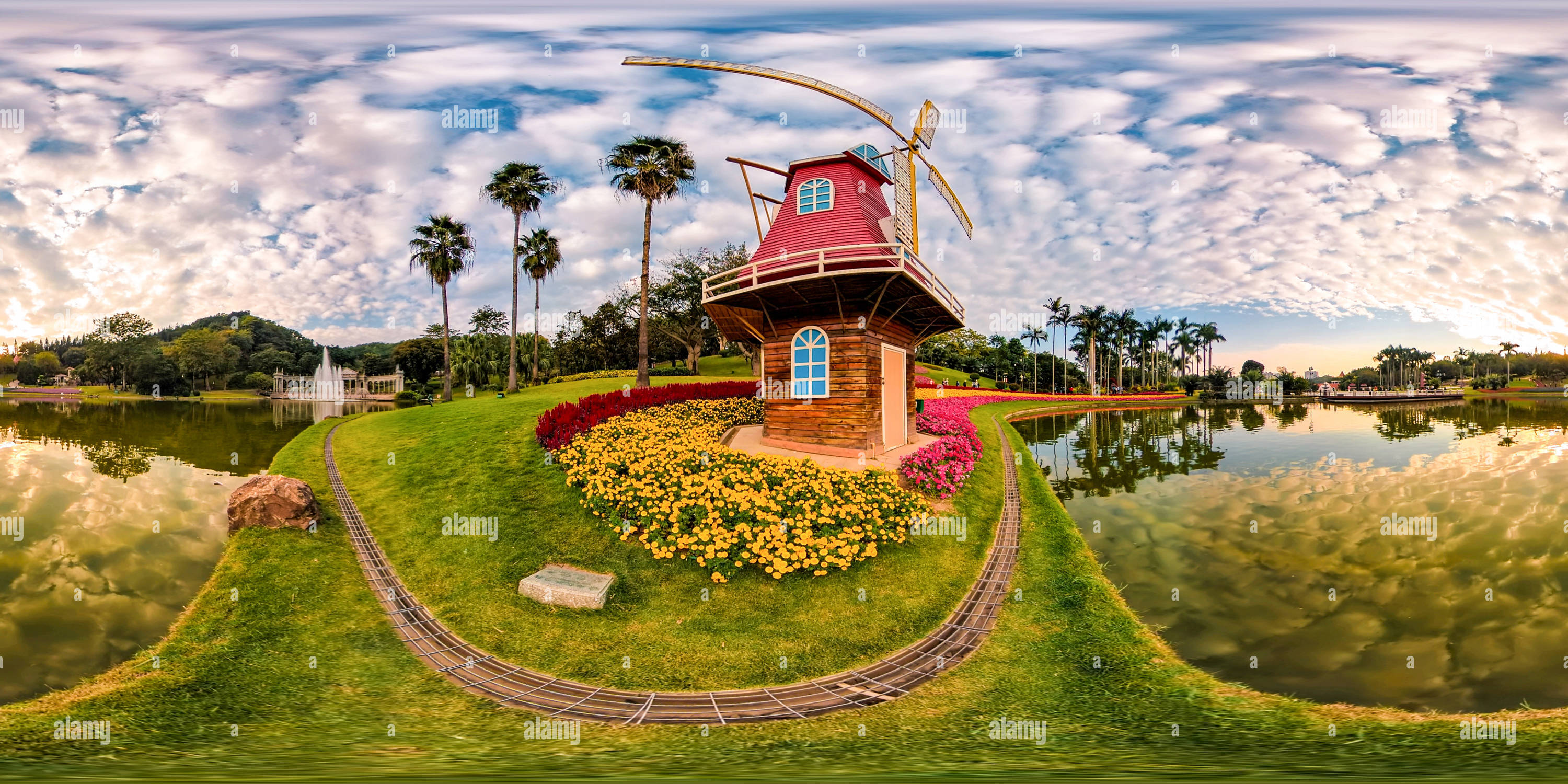 360° view of Windmill by the lake - Alamy
