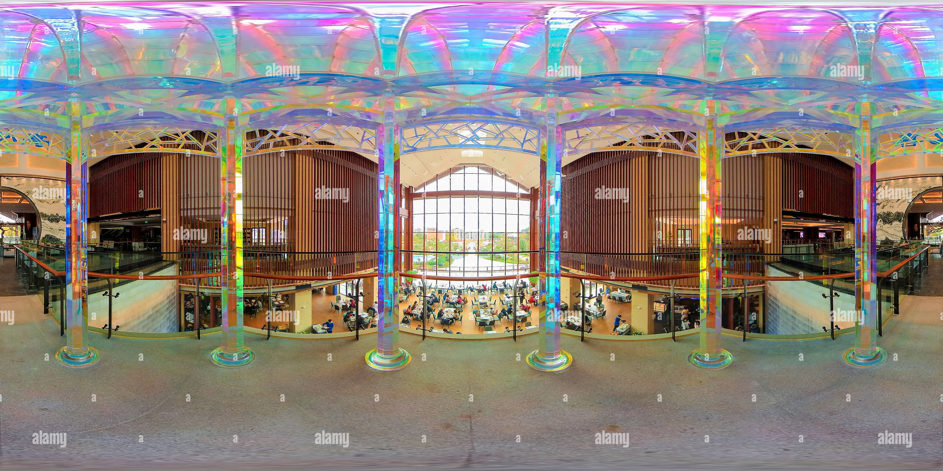 360° view of A glass pavilion in the lobby of jinshuitai Hot Spring ...