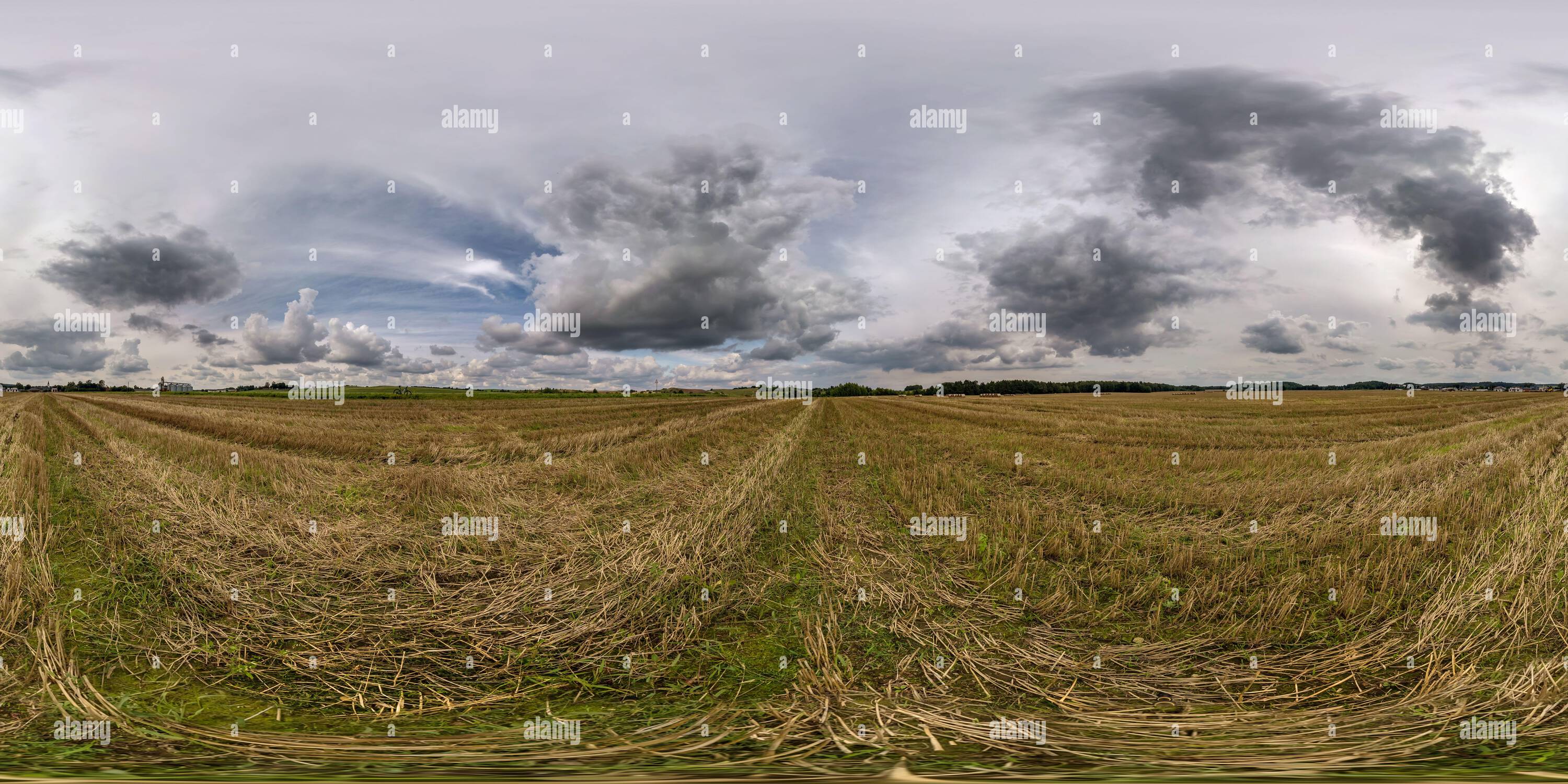 360° view of 360 seamless hdr panorama view among fields with clouds in ...