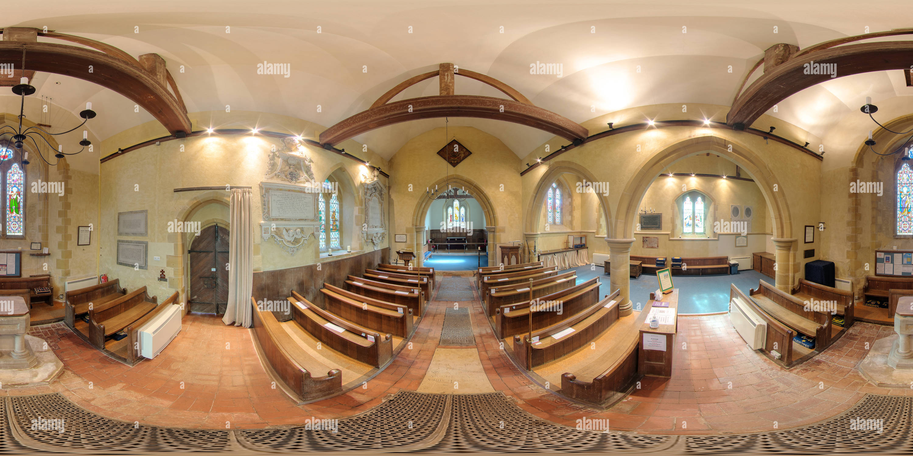 360° view of West end of nave of Streat Church, East Sussex - Alamy