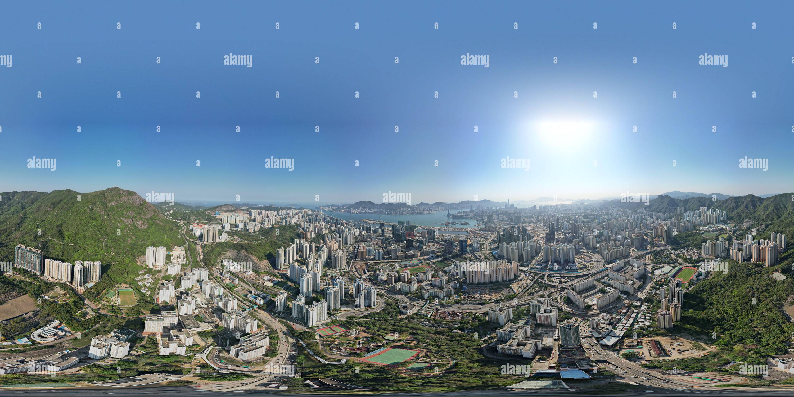 360° view of East kowloon urban skyline in 360 panorama - Alamy