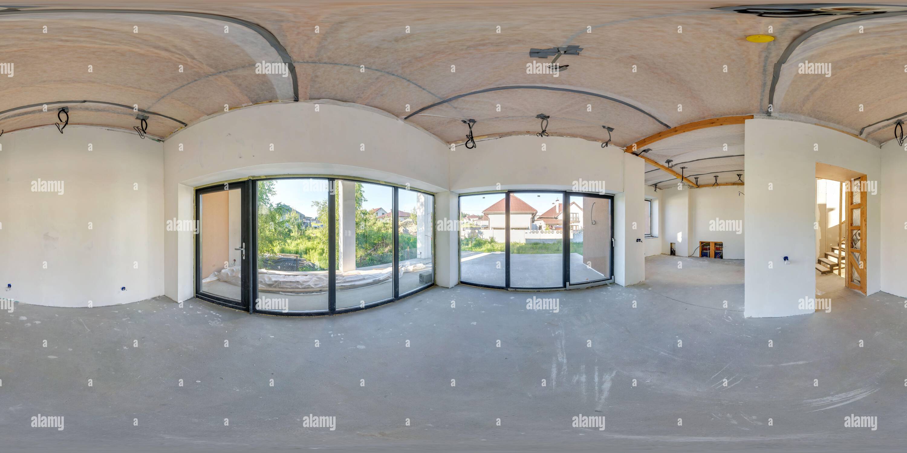 360° view of empty white room without repair and furniture with ...