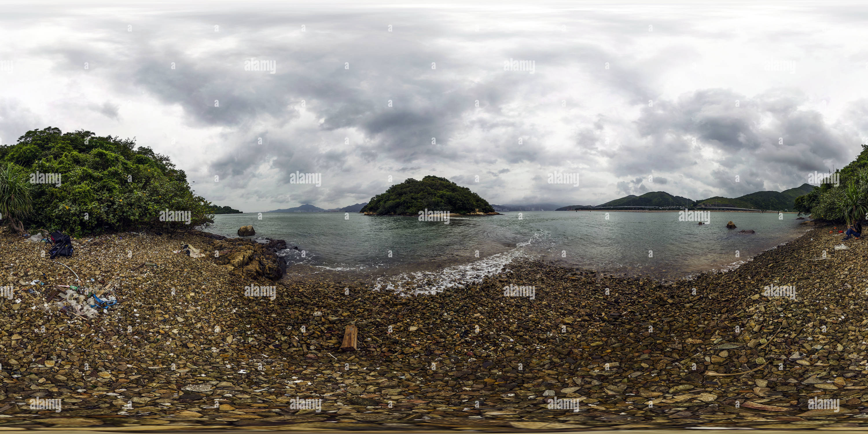 360° view of Cheung Sok Sandbank, High Tide(大嶼山陰澳長索沙洲潮漲), Yam O, Lantau ...