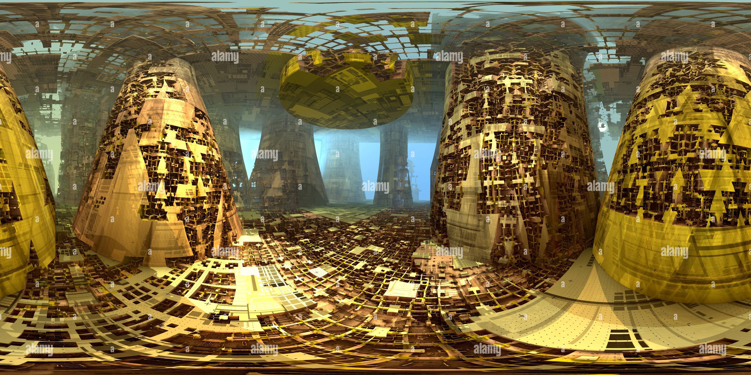360° view of Pillars of the space city - Alamy