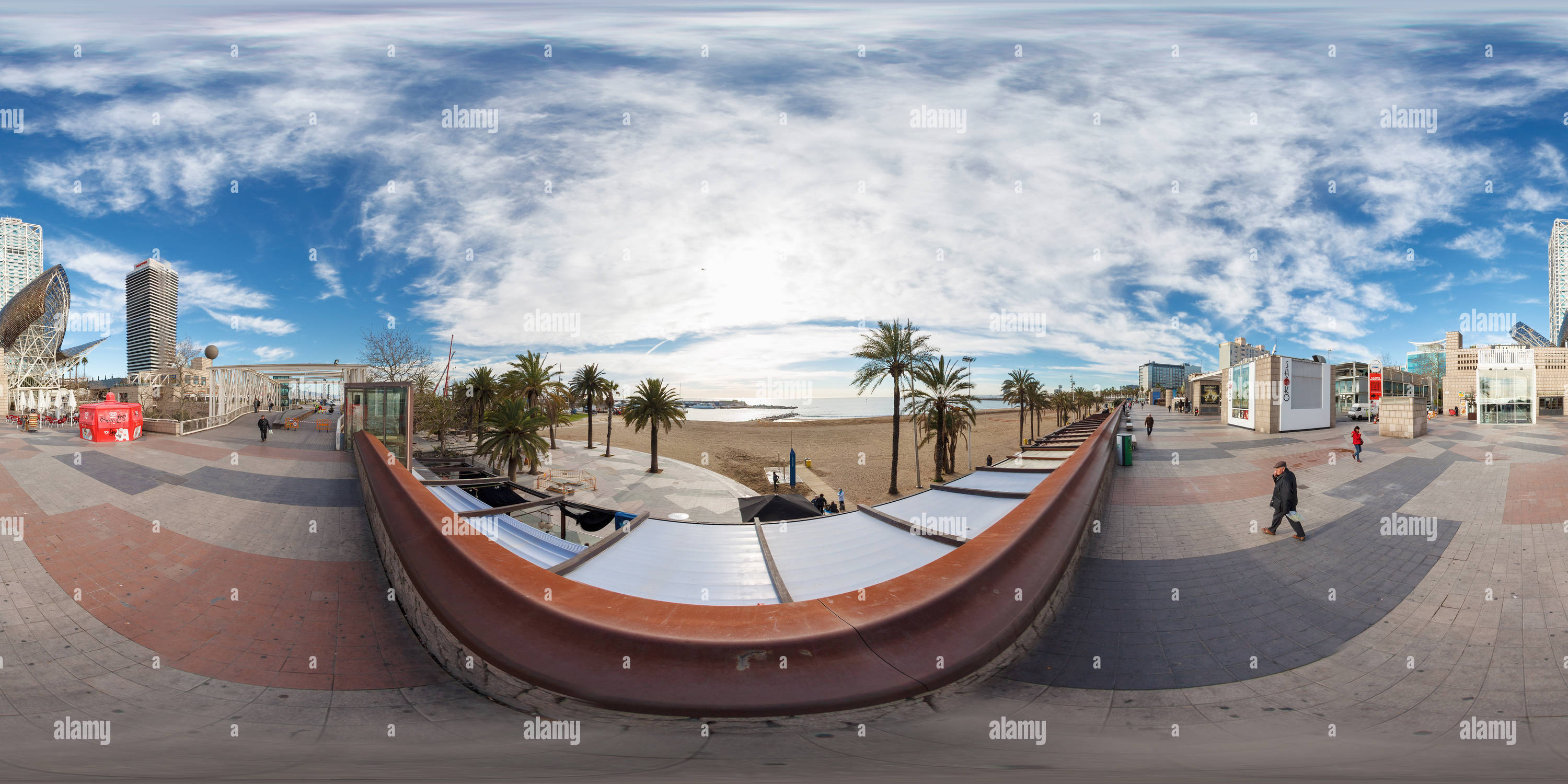 360° view of olimpic port and barceloneta beach. barcelona - Alamy