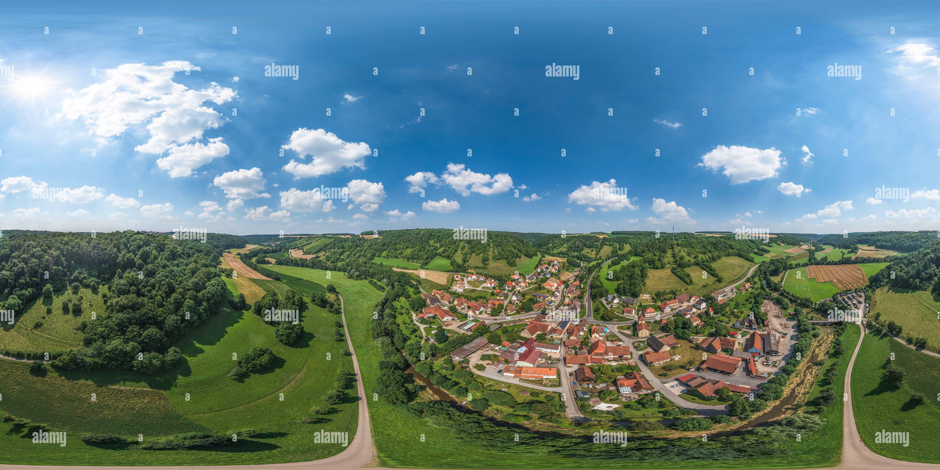 360° view of 360° - Aerial view to Tauberscheckenbach in the Tauber ...