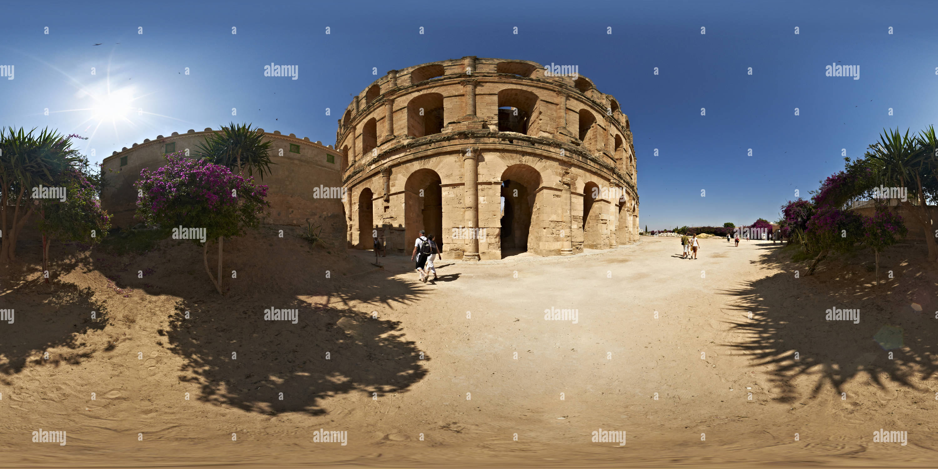 360° view of Amphitheatre in El Jem at back - Alamy