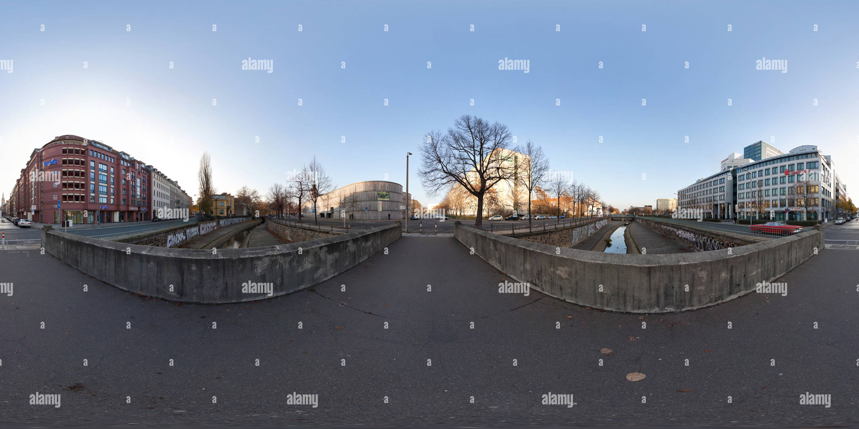 360° view of Лейпциг. Мост через речку Парте (Leipzig. Bridge across ...