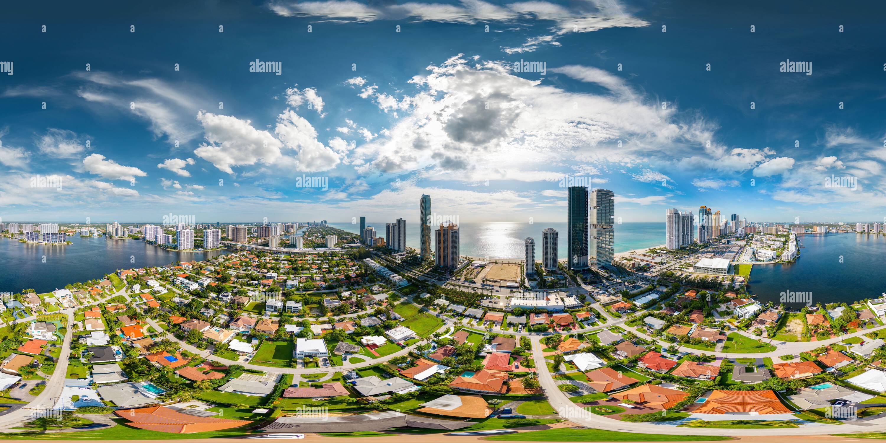 360° view of Aerial droen 360 panorama Golden Shores neighborhood Sunny ...