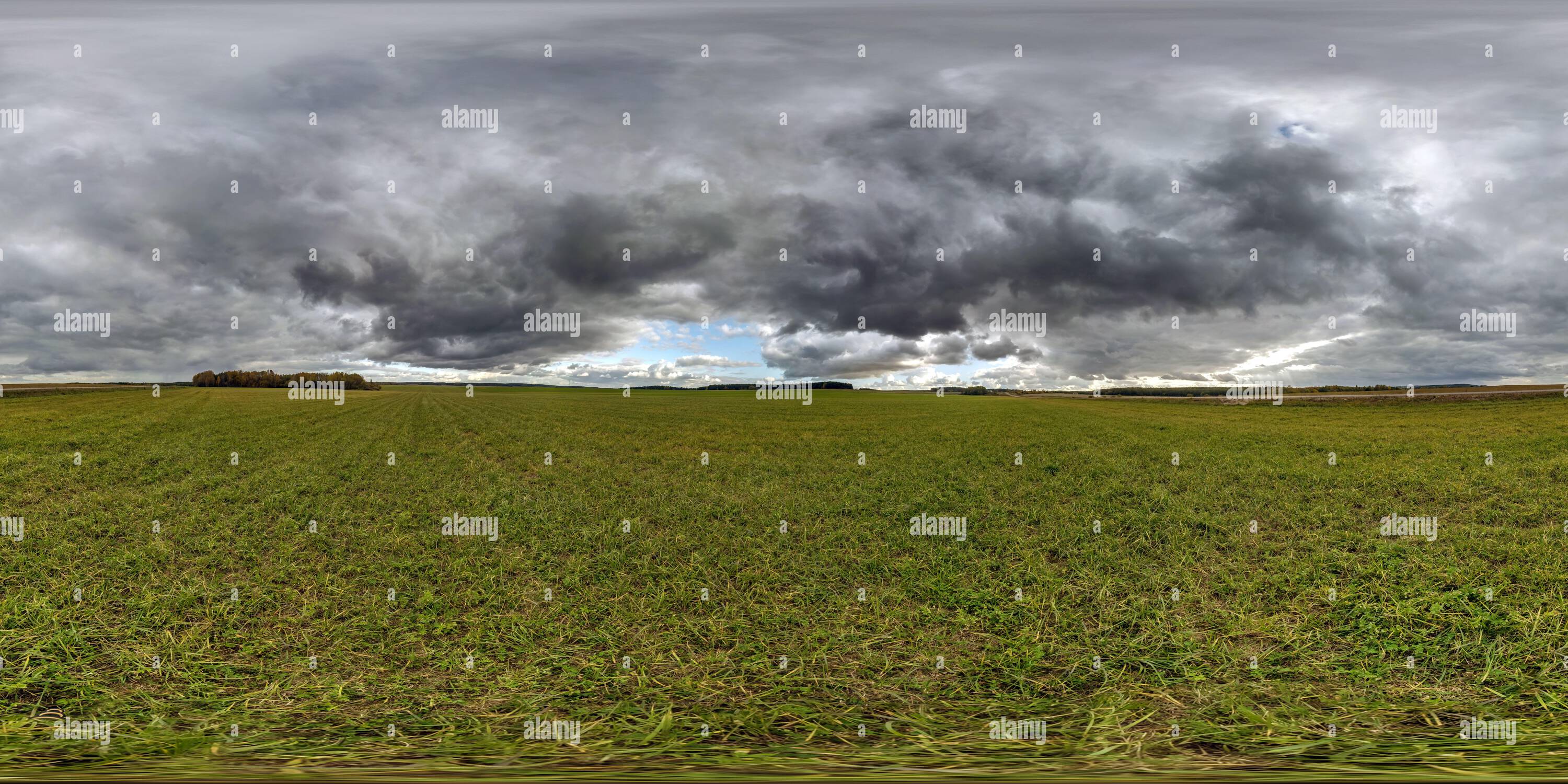 360° view of 360 seamless hdr panorama view among fields with clouds in ...