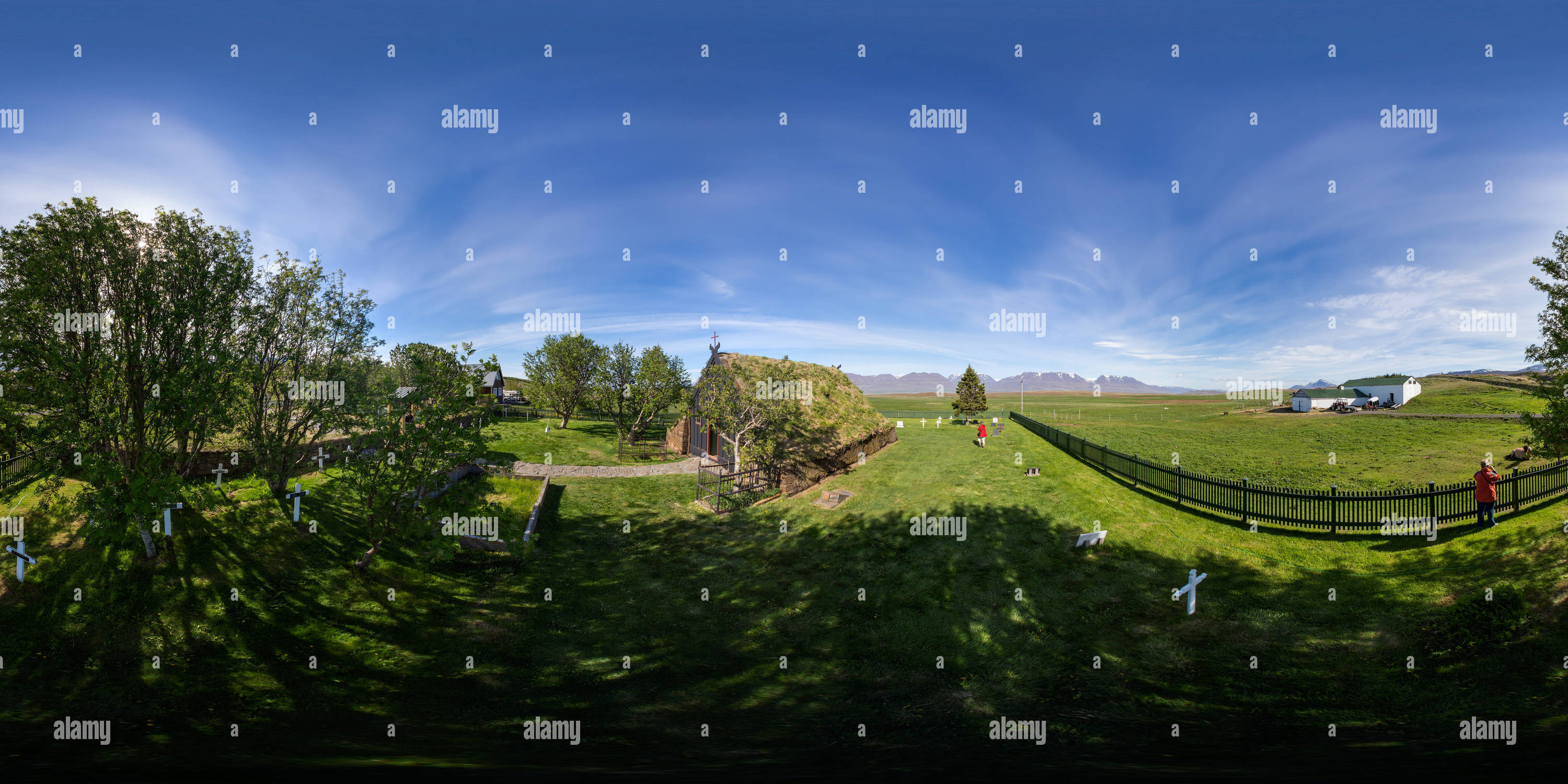 360° view of Turf church Víðimýrarkirkja (Iceland - Alamy